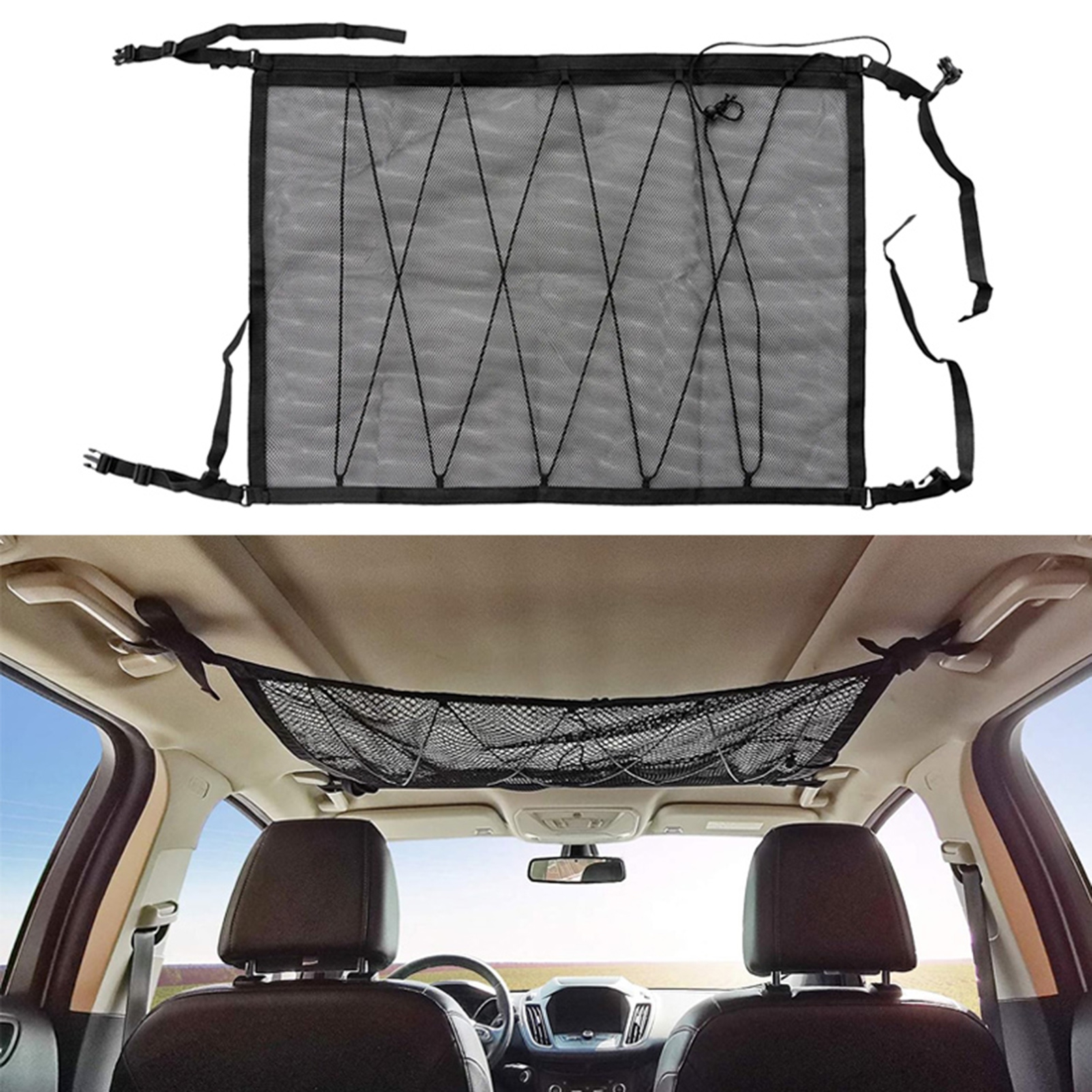 YiJin Car Ceiling Storage Net Pocket Adjustable Roof Tent Cargo Net ...