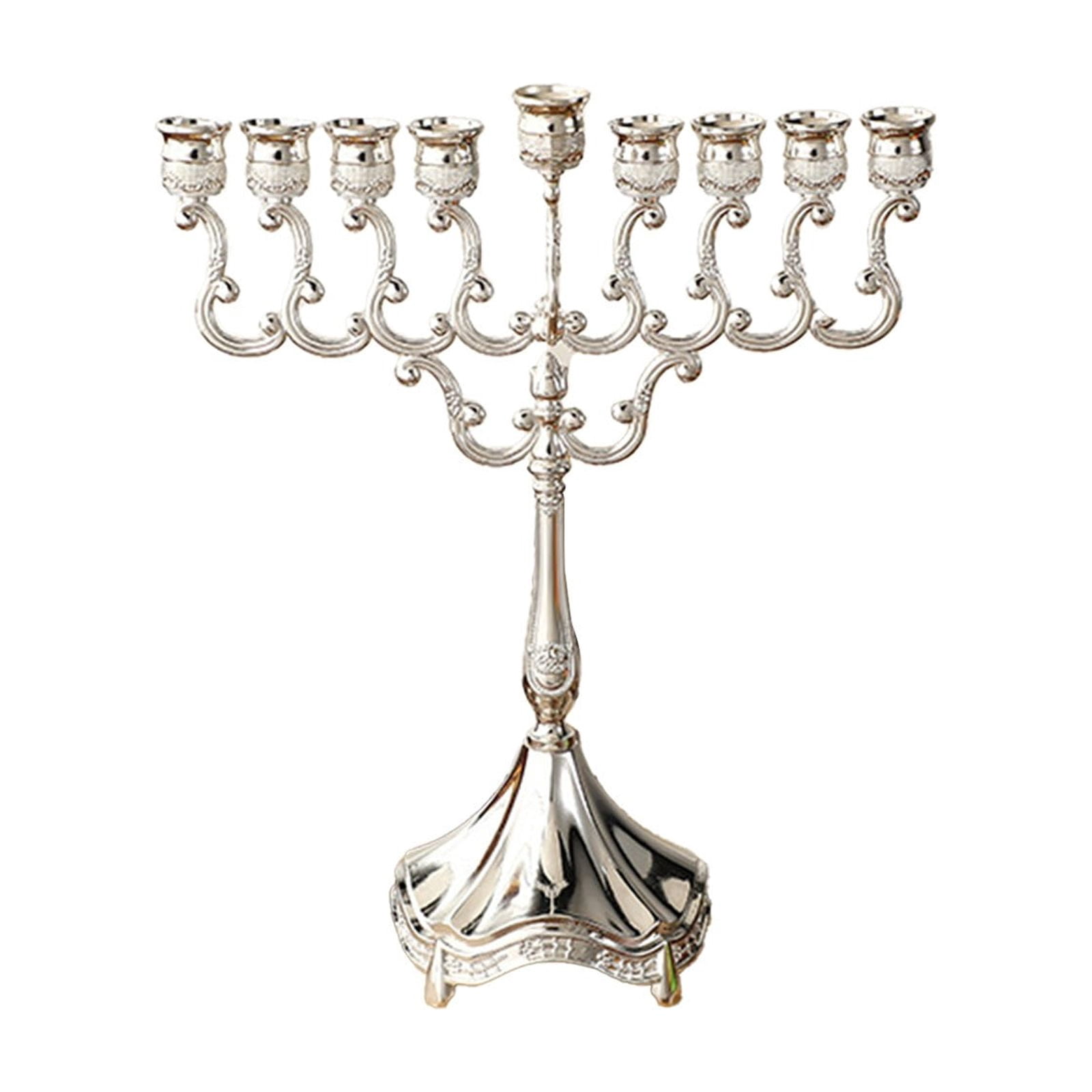 YiJuHui 2pcs Hanukkah Menorah 9 Branch Gold Plated Candle Holder for ...