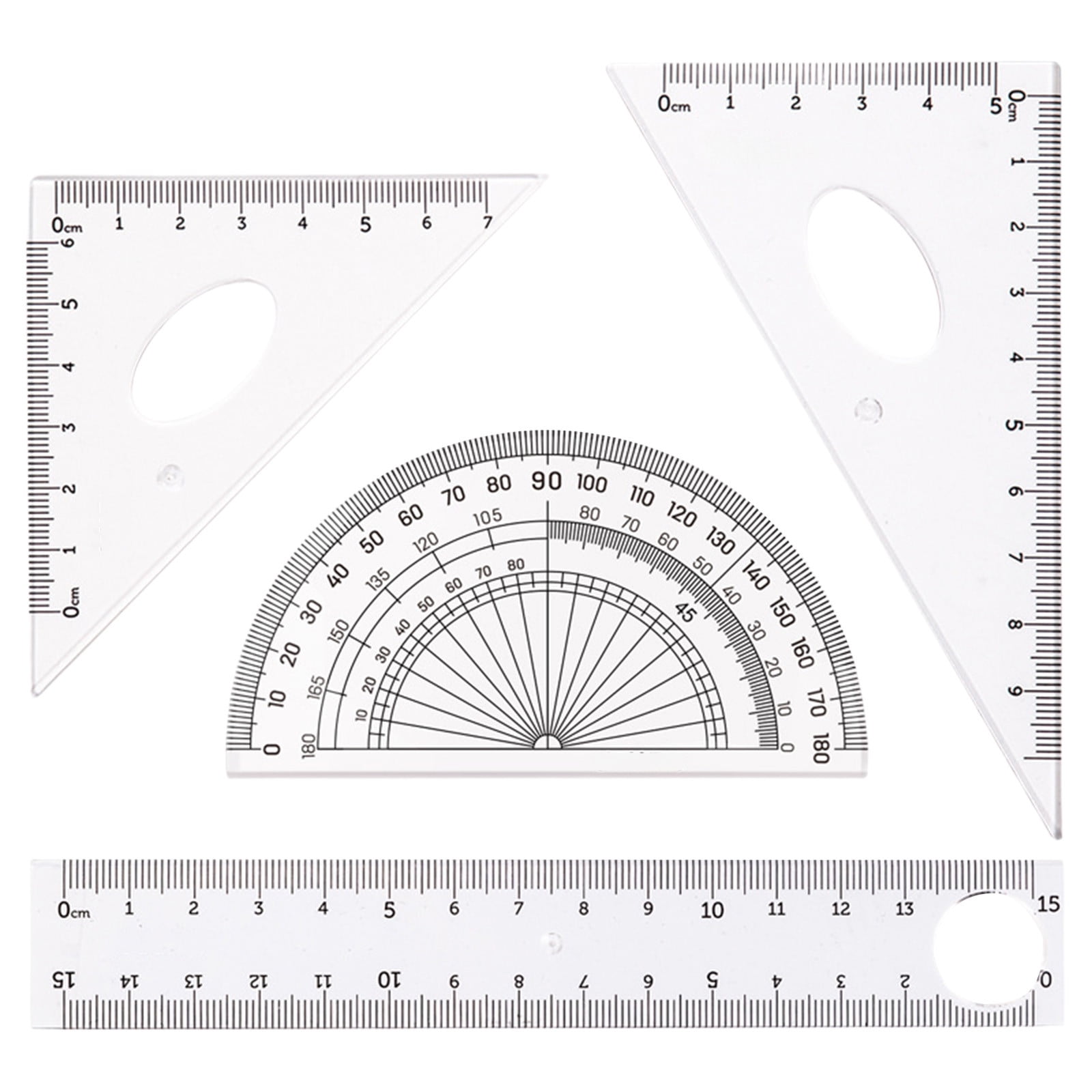 YiJuHui 5pcs Plastic Clear Math Set Includes Protractor Triangle Rulers Straight Geometry Math ...
