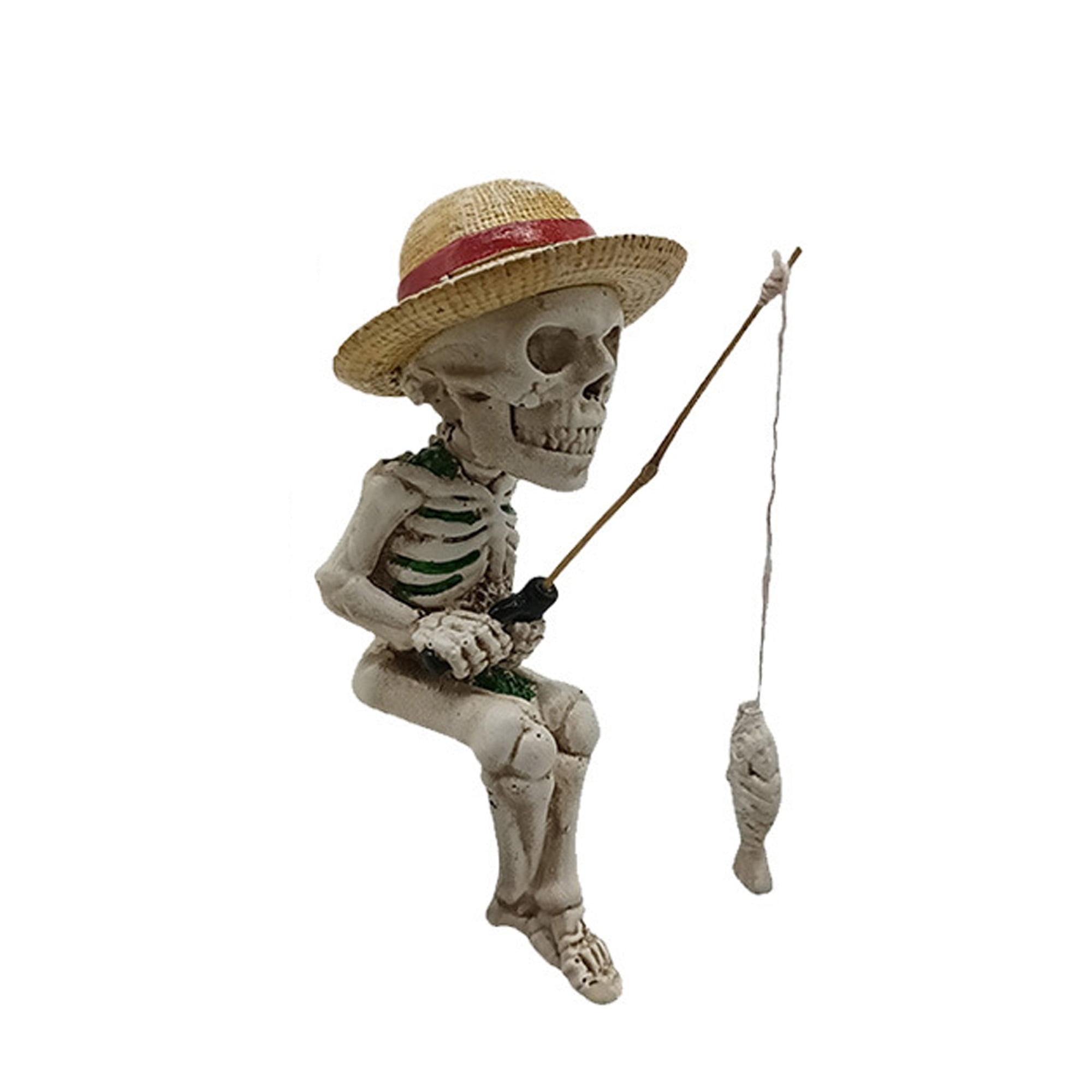 YiLvUst Halloween Skeleton Figurines Fishing Skeleton Garden Statue ...