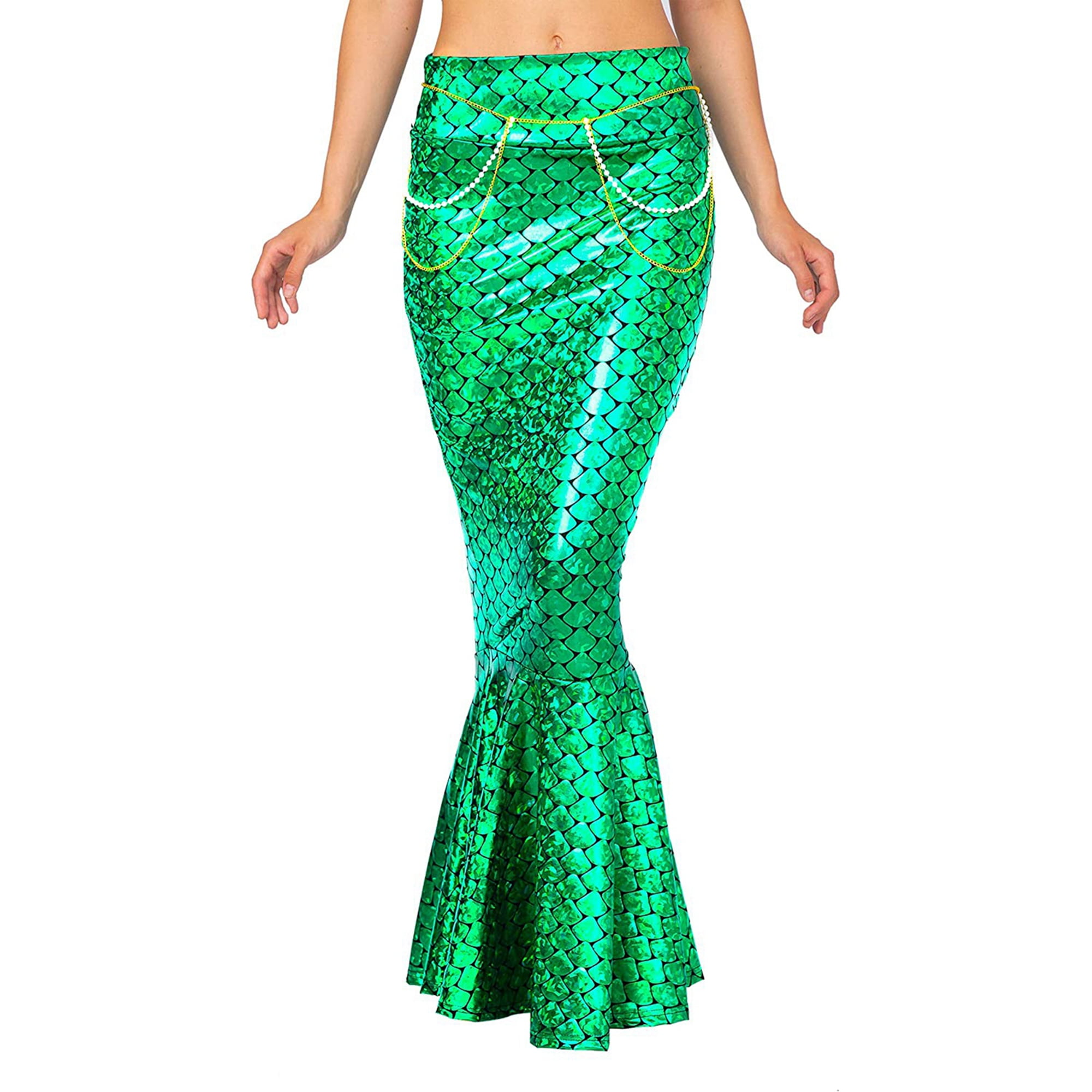 YiLvUst Women Mermaid Skirt Metallic Hologram Scale Print Slim Fit Long ...