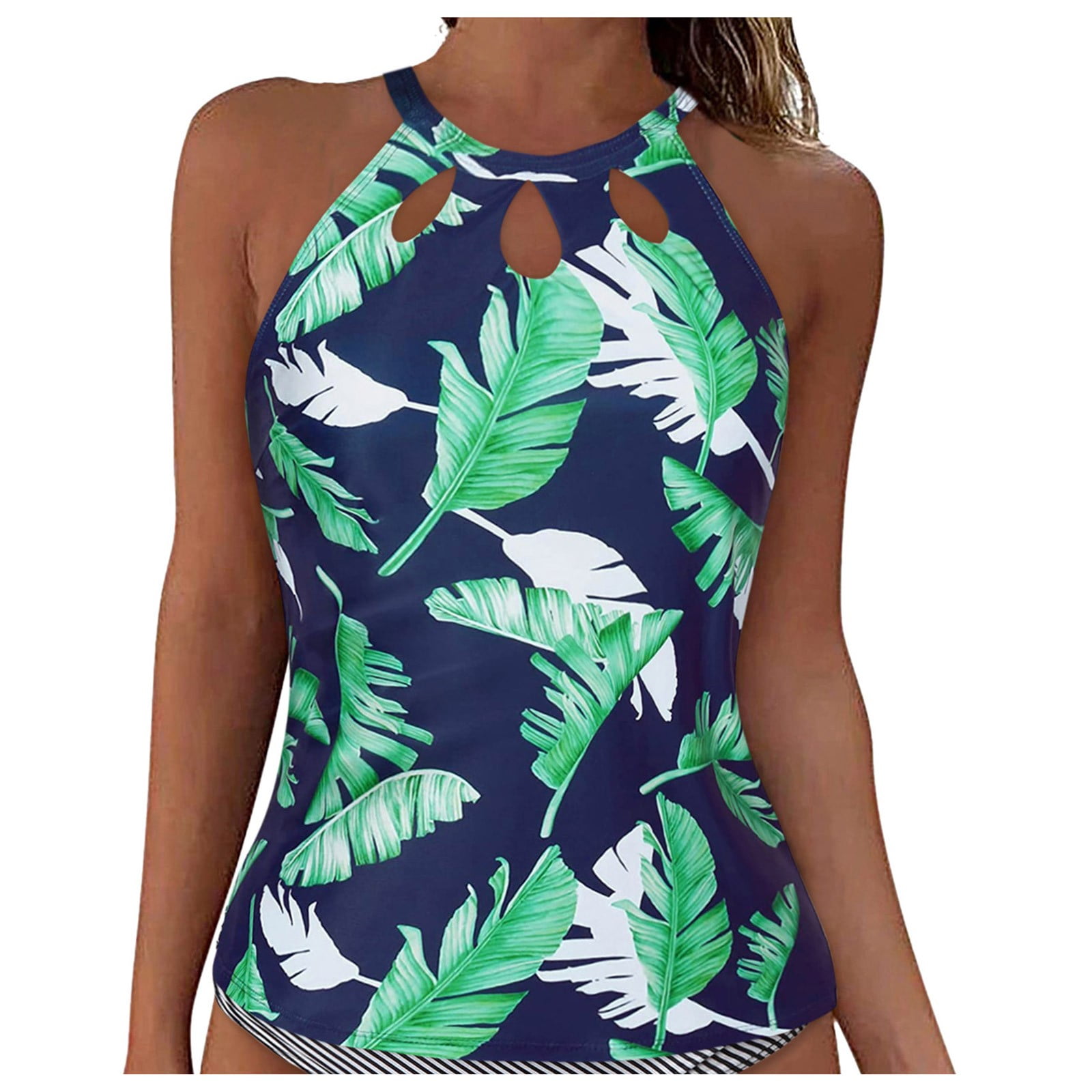 YiQuka Plus Size Swimwear Tops for Women - White Bathing Suit Floral ...