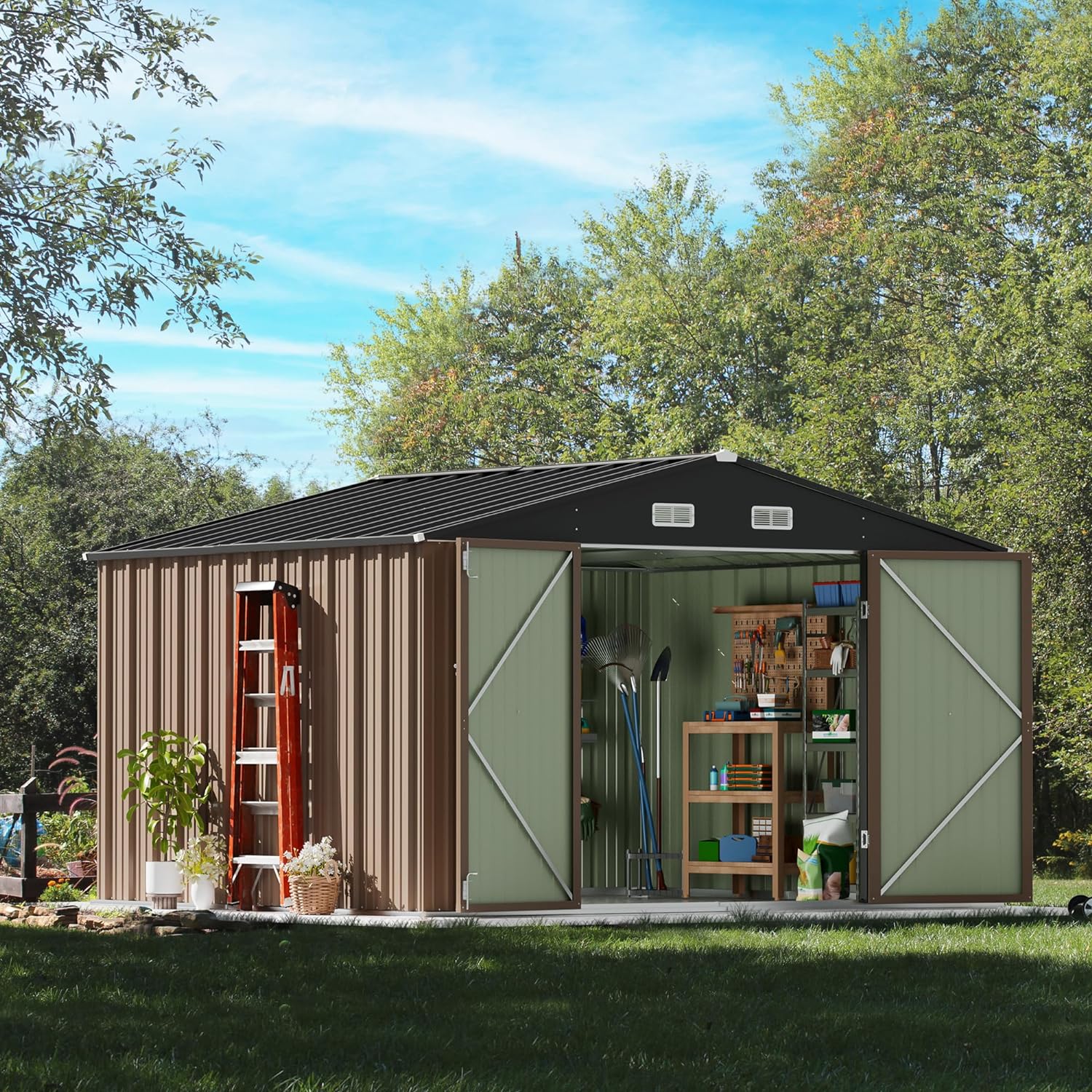 YiSHOP 8 x 10 FT Outdoor Storage Shed, Metal Sheds & Outdoor Storage ...