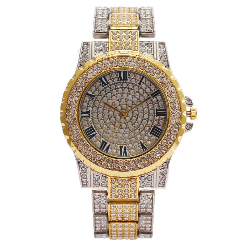 YiXin1 Glamorous Casual Diamond-Embellished Roman Numeral Full-Diamond ...