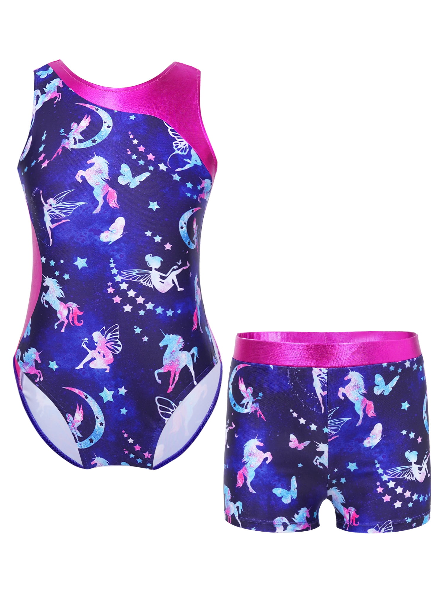 YiZYiF 2Pcs Girls Gymnastics Dance workout Outfits Printed Leotard and ...