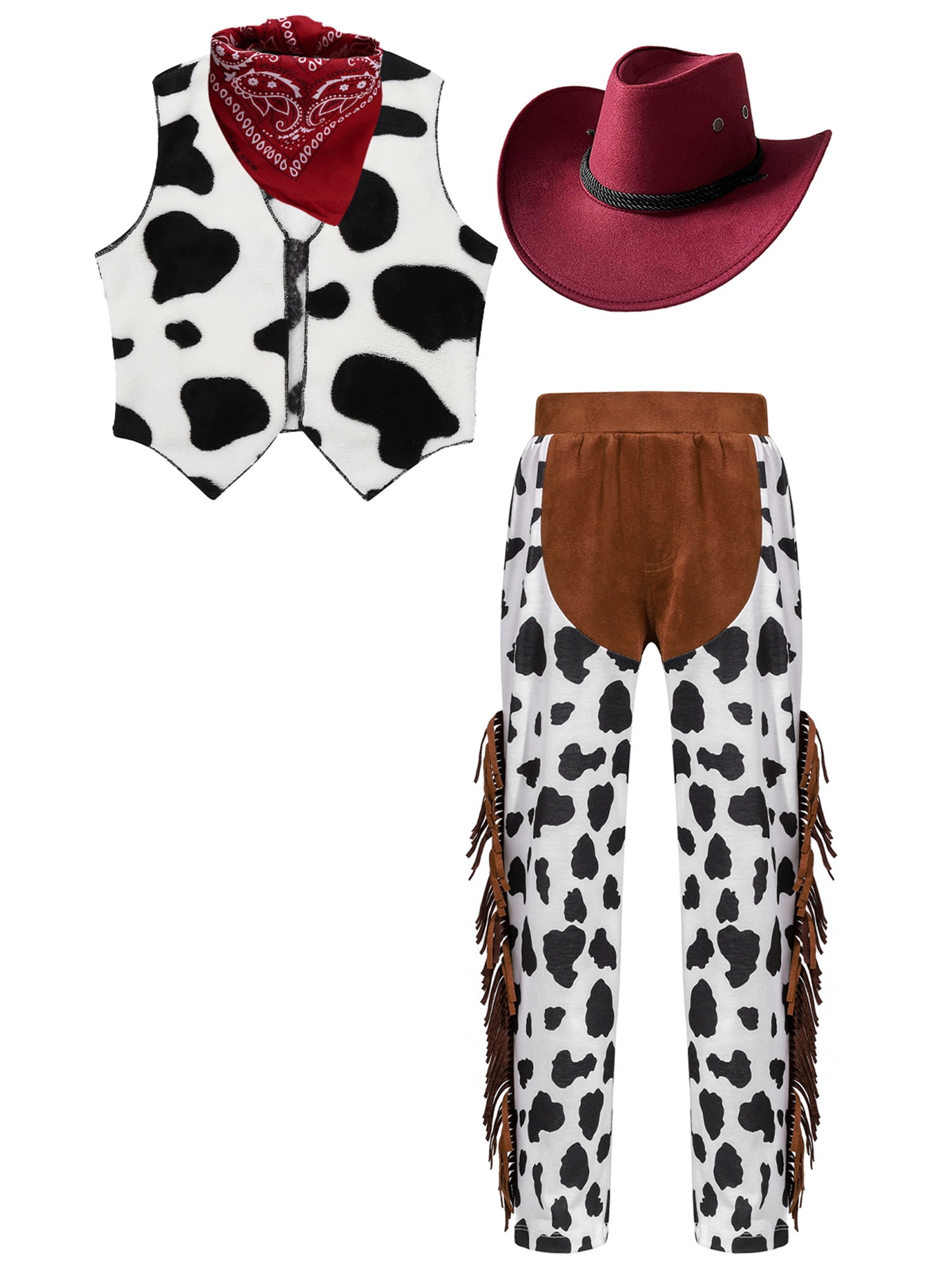 YiZYiF 4Pcs Kids Western Rodeo Cowboy Costume Cow Print Vest with Hat ...