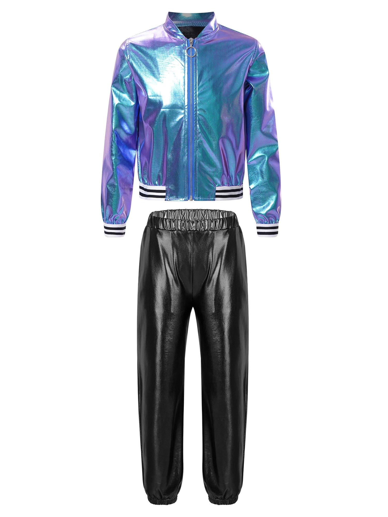 YiZYiF Boys Girls Jazz Hip Hop Dance Costume 2 Piece Set Metallic Shiny ...