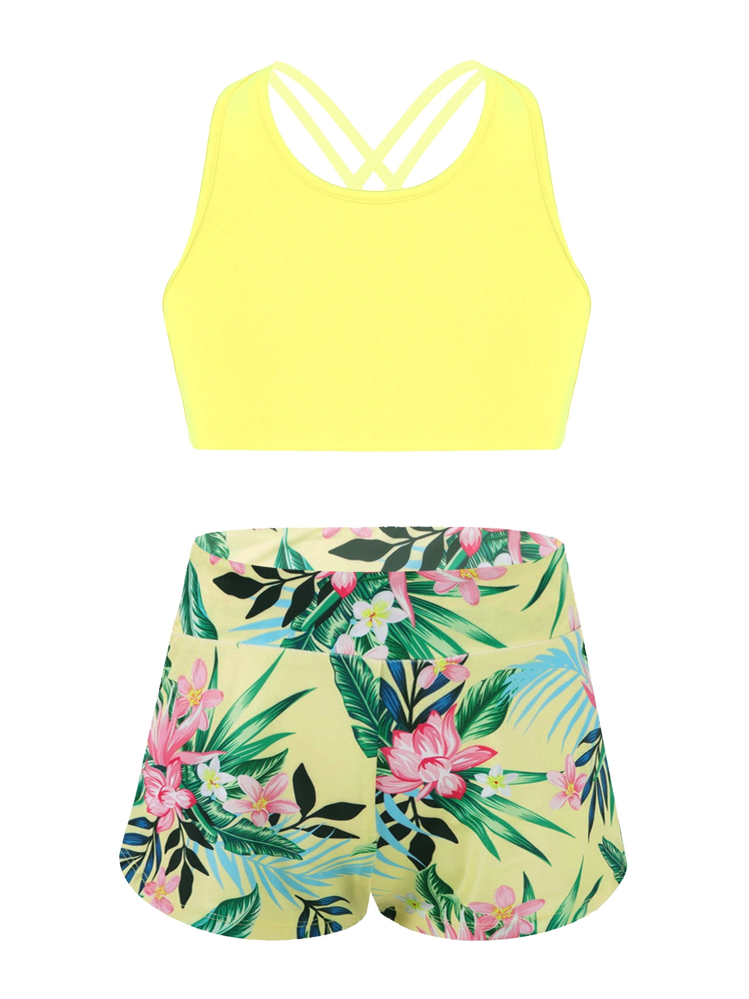 YiZYiF Girls Two Piece Activewear Swimwear Floral Print Tank Top with ...
