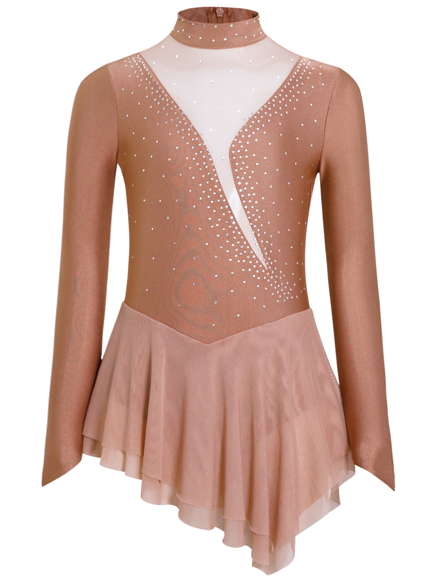YiZYiF Girl's Figure Ice Skating Costume Rhinestones Long Sleeve ...
