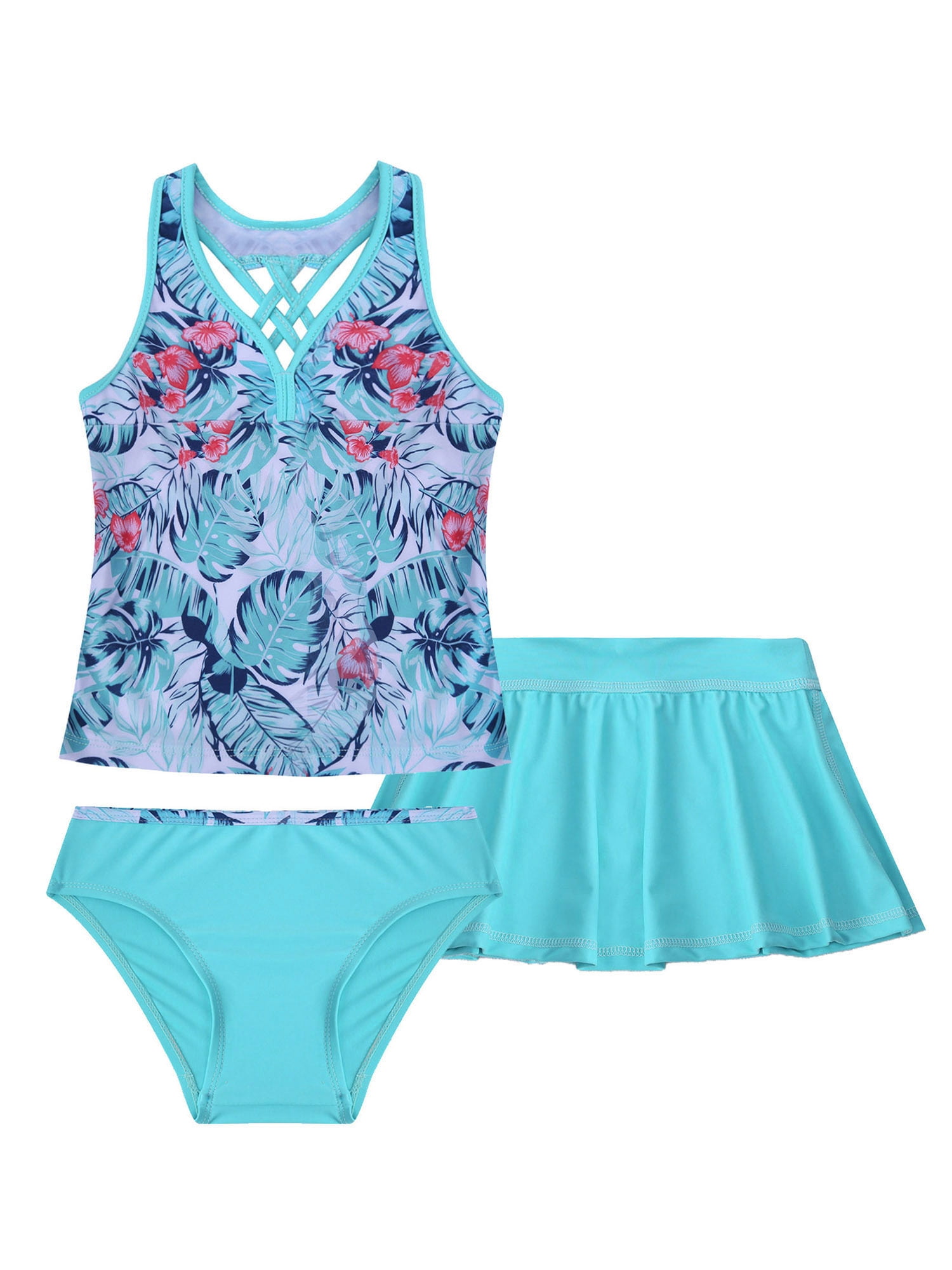YiZYiF Girls 3-pc Sleeveless V Neck Swimsuit Spaghetti Straps Top with ...
