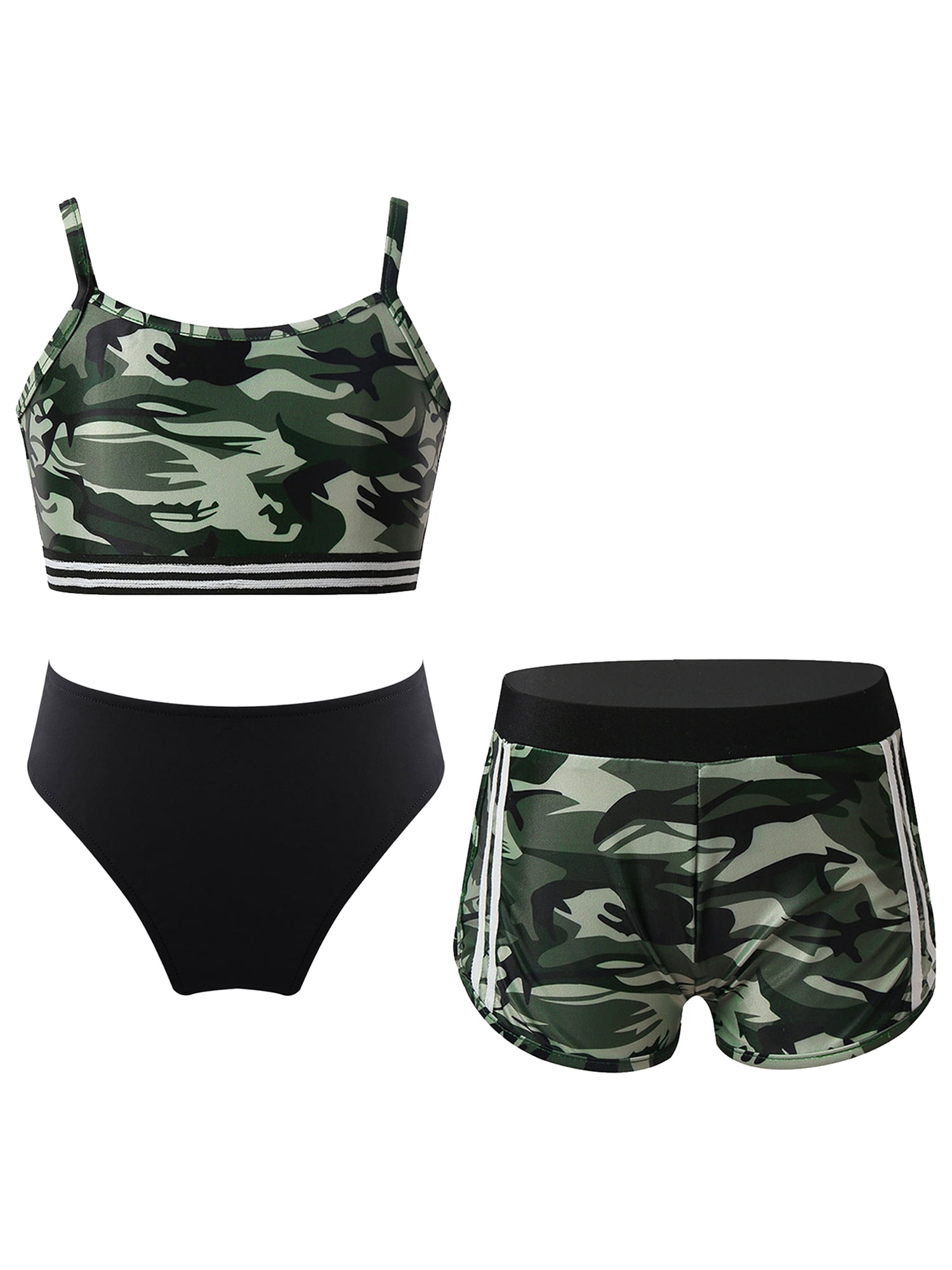 YiZYiF Girls 3Pcs Tankini Swimsuit Set Spaghetti Shoulder Straps Crop ...