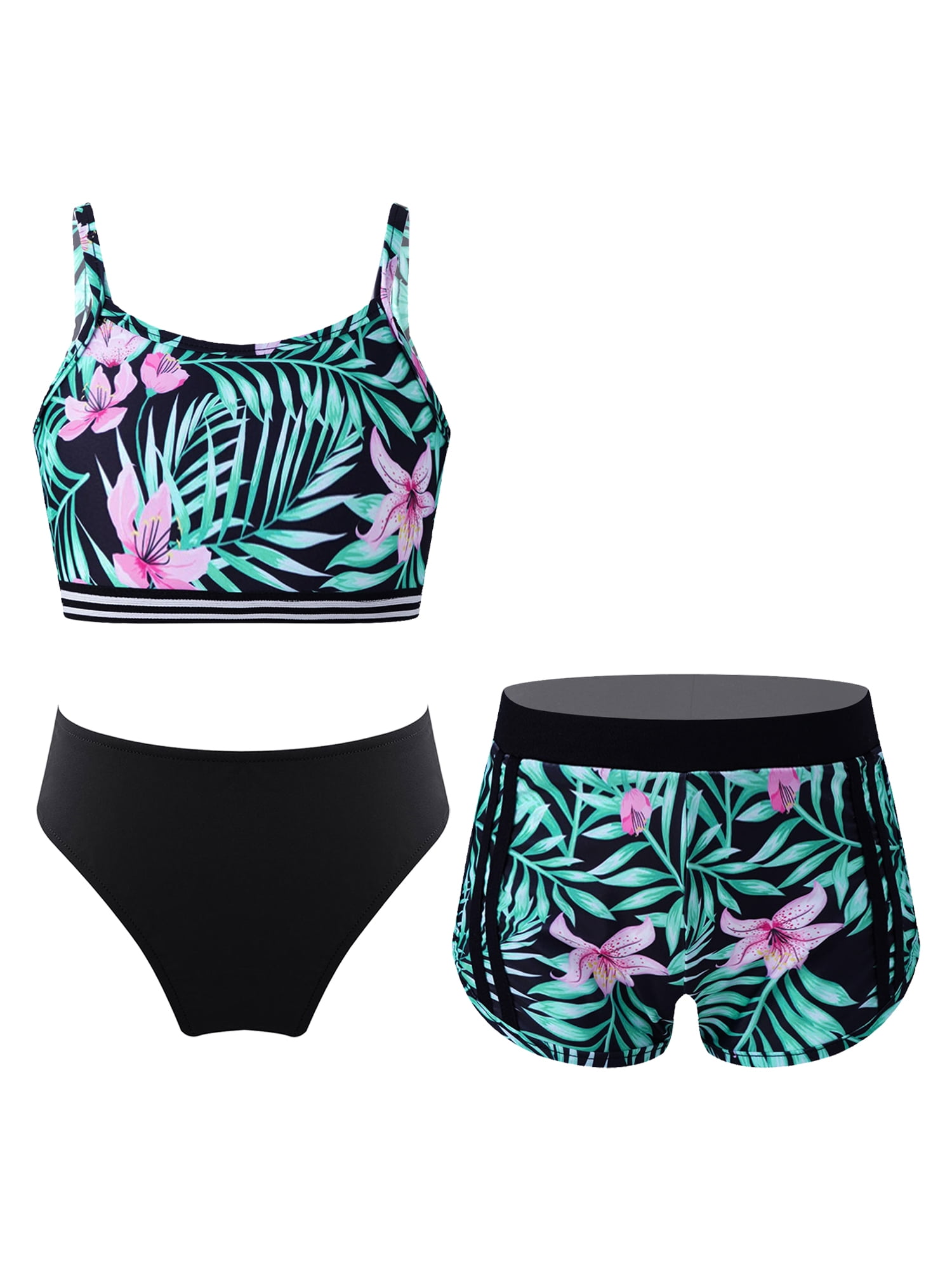 YiZYiF Girls 3Pcs Tankini Swimsuit Set Spaghetti Shoulder Straps Crop ...