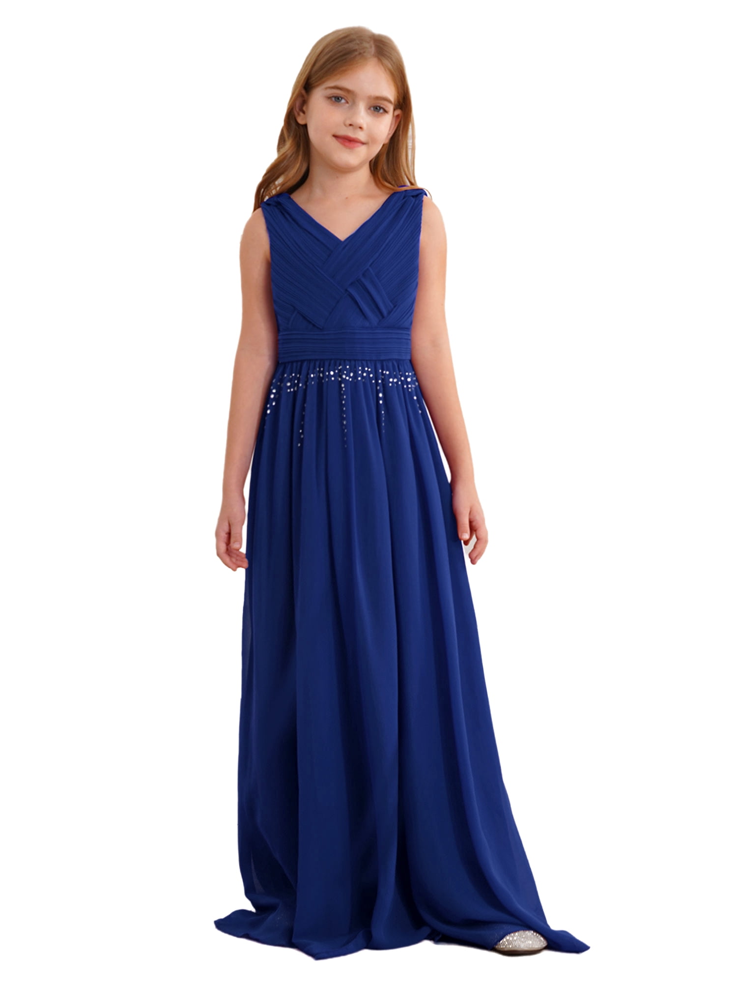YiZYiF Girls' Beaded Chiffon Sleeveless Beaded Wedding Junior ...