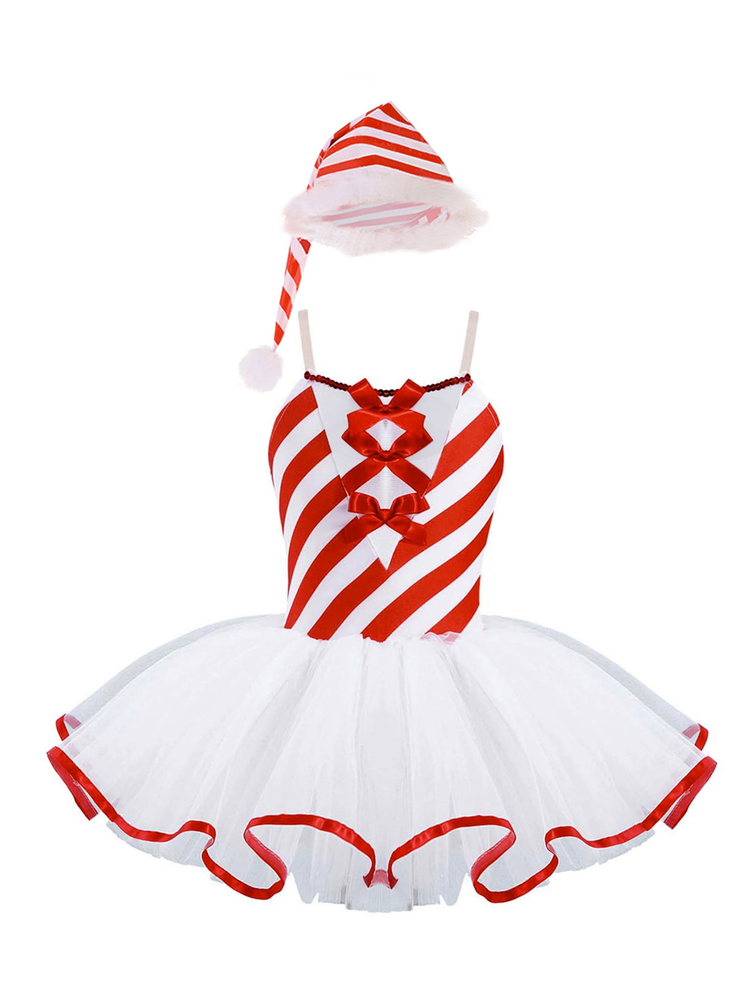 YiZYiF Girls Camisole Candy Cane Striped Ballet Tutu Dance Dress Figure ...