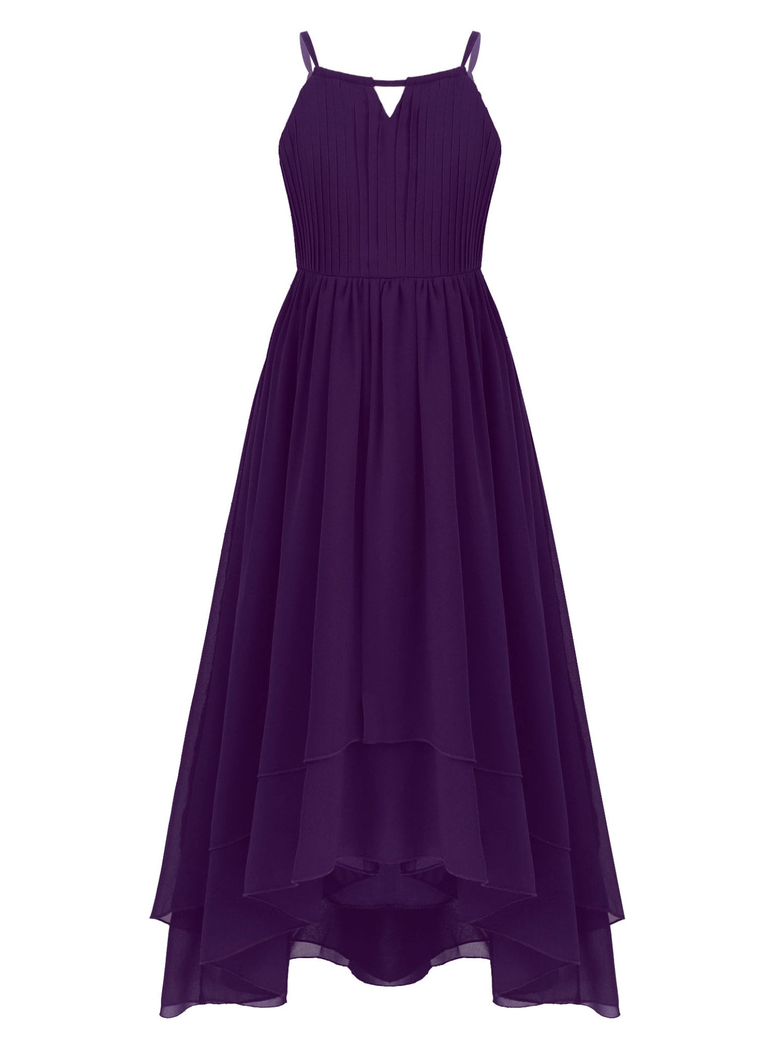 YiZYiF Girls Chiffon Pleated Prom Ball Gown High-low Asymmetrical Hem ...
