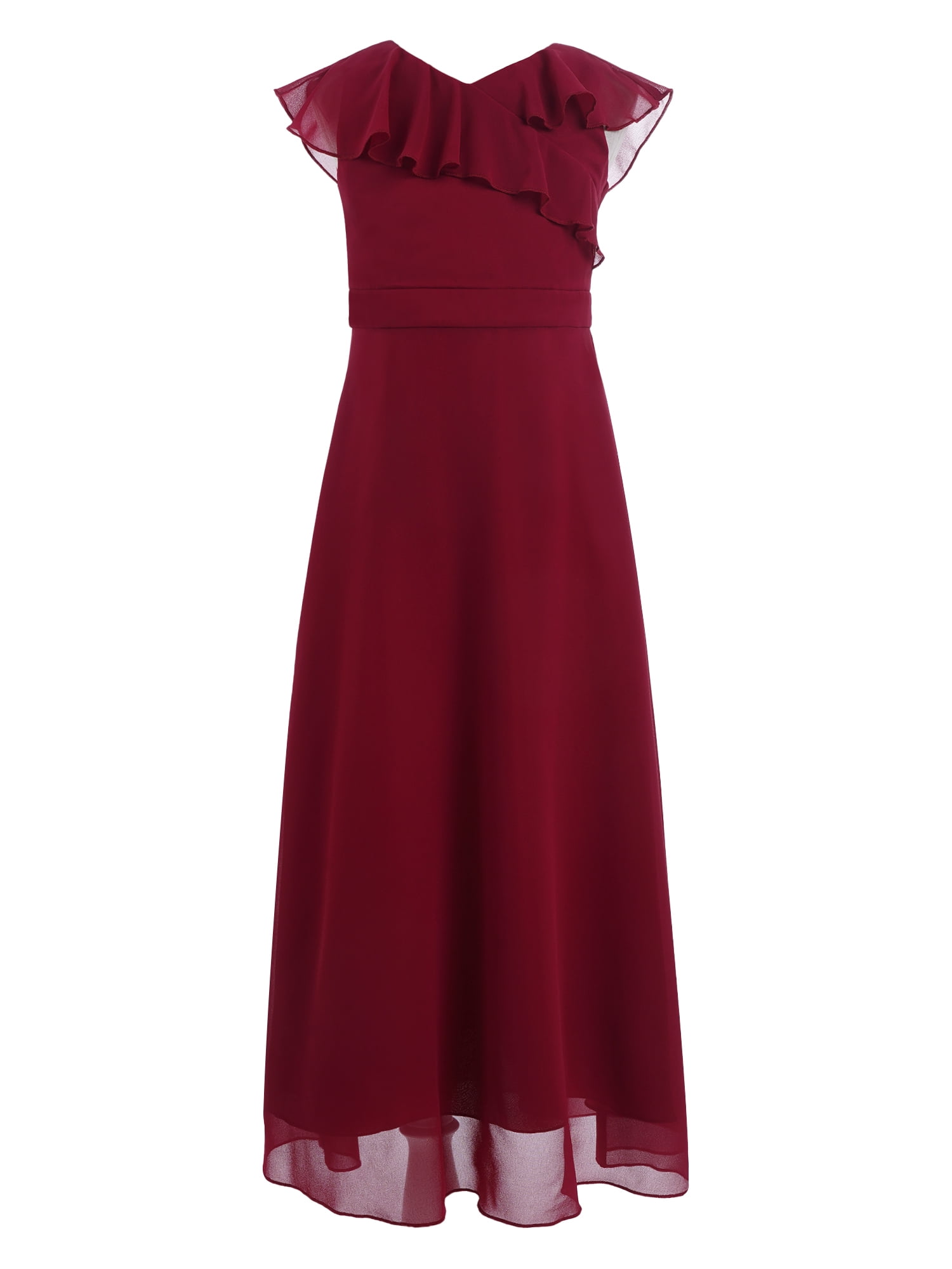 YiZYiF Girls Chiffon Ruffles Sleeve V Neck Formal Party Dress Juniors ...