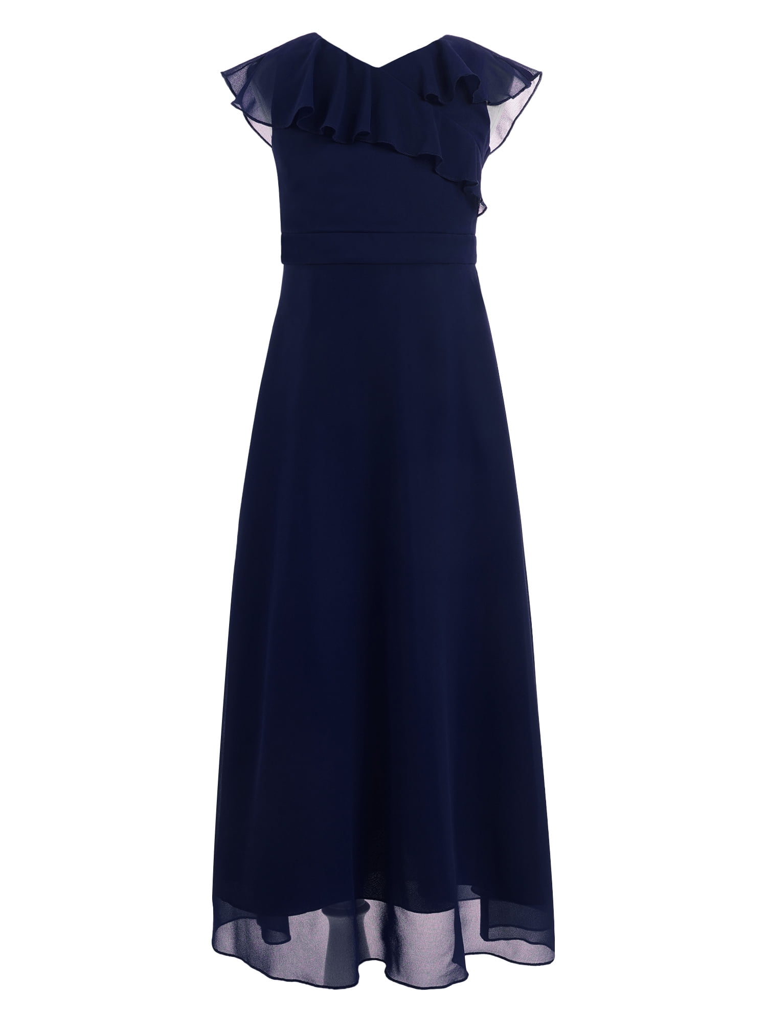 YiZYiF Girls Chiffon Ruffles Sleeve V Neck Formal Party Dress Juniors ...