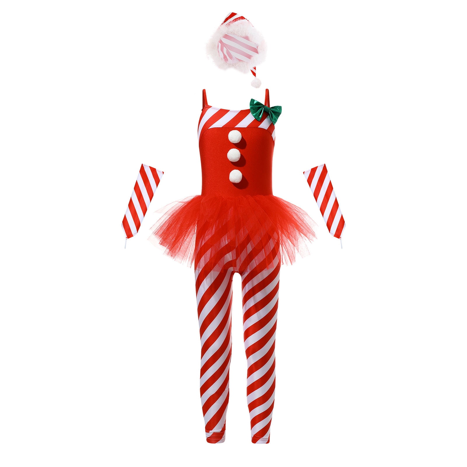 YiZYiF Girls Christmas Candy Cane Unitard Stripes Tulle Peplum Dance ...