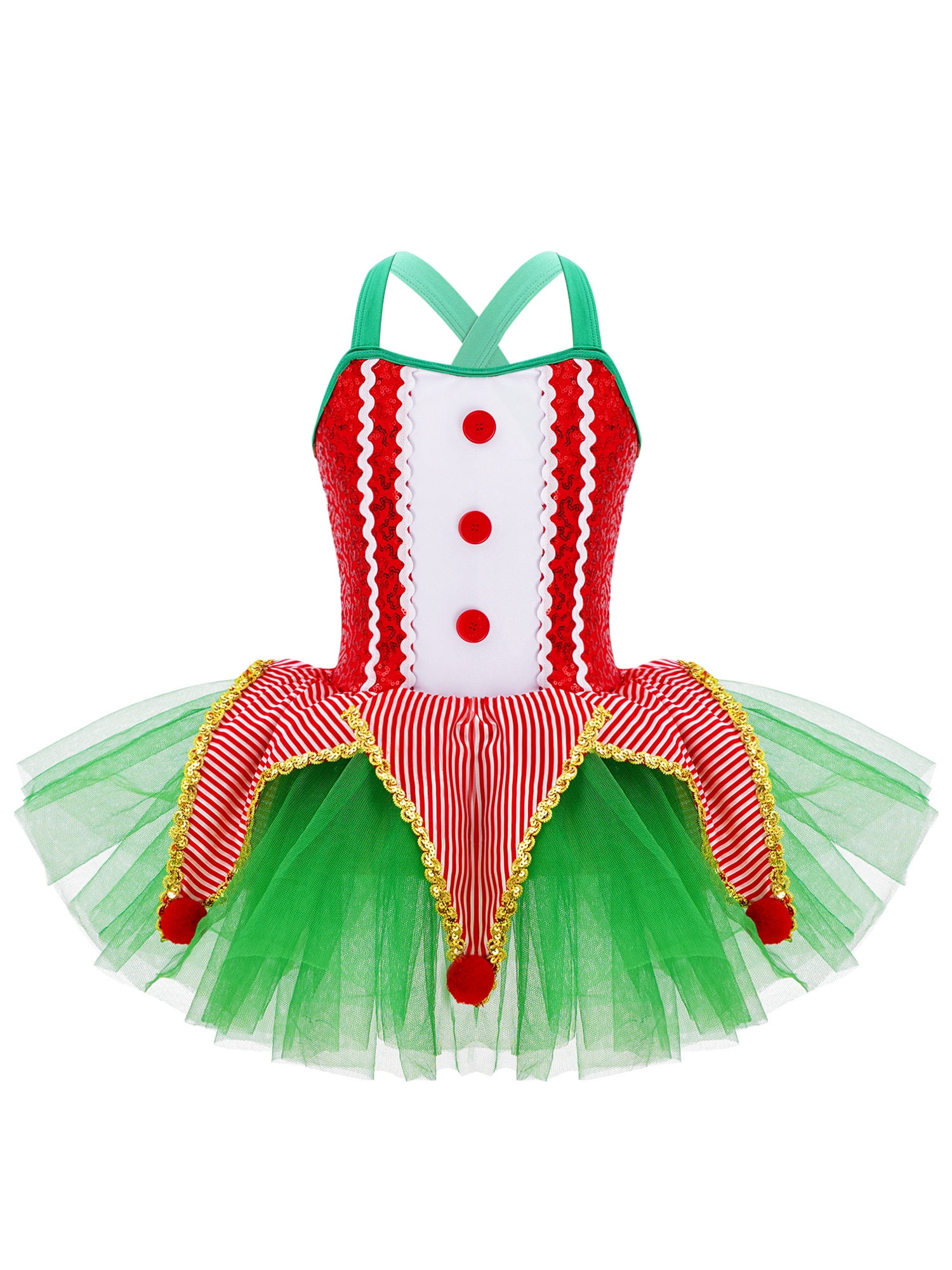 YiZYiF Girls Christmas Party Tutu Dress Sequins Striped Leotard Dance ...