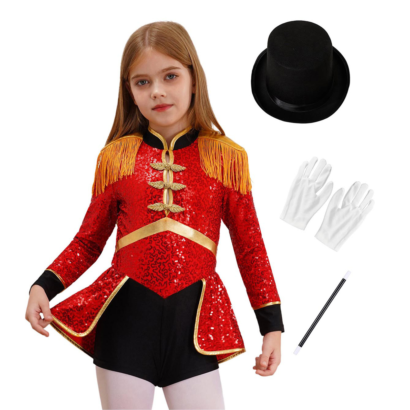 YiZYiF Girls Circus Magician Costume Ringmaster Lion Tamer Outfit ...
