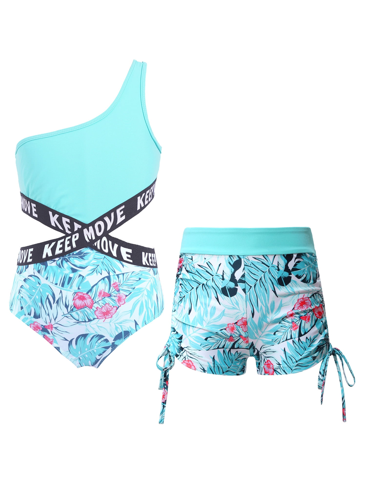 YiZYiF Girls Cutout Waistline Swimming Bodysuit with Shorts Tropical ...