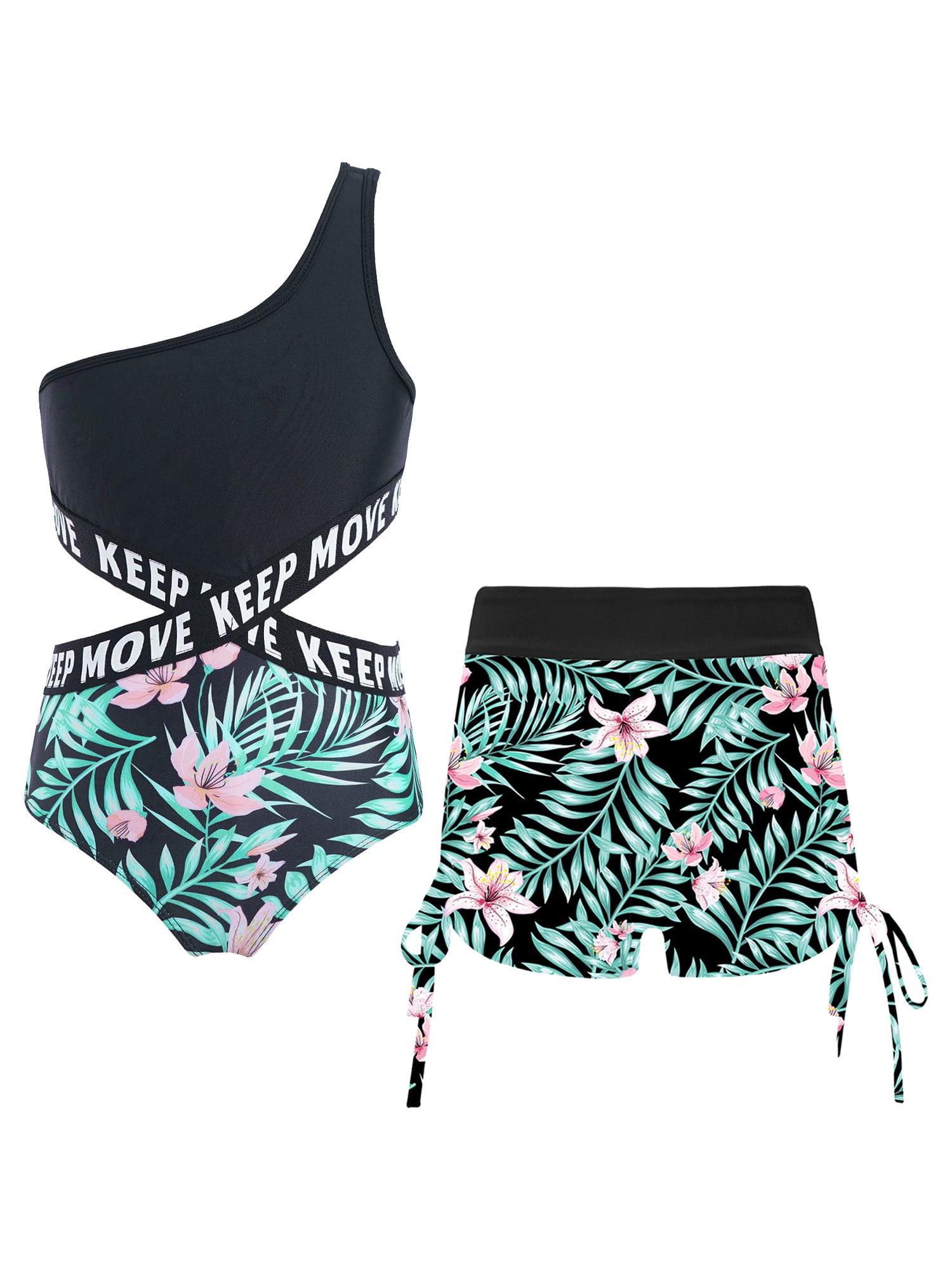 YiZYiF Girls Cutout Waistline Swimming Bodysuit with Shorts Tropical ...