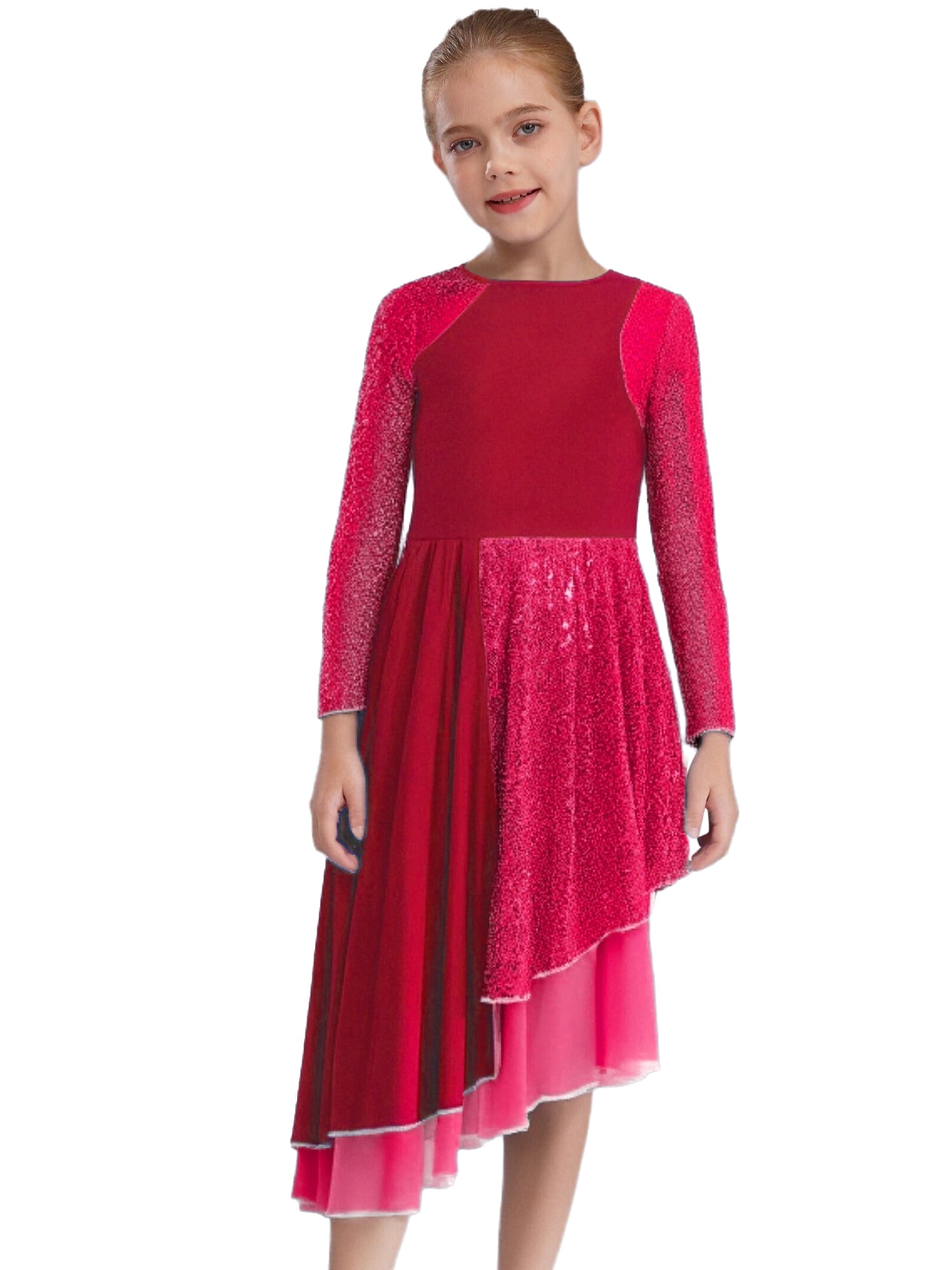 YiZYiF Girls Glitter Praise Worship Dance Tunic Dress Long Sleeve ...
