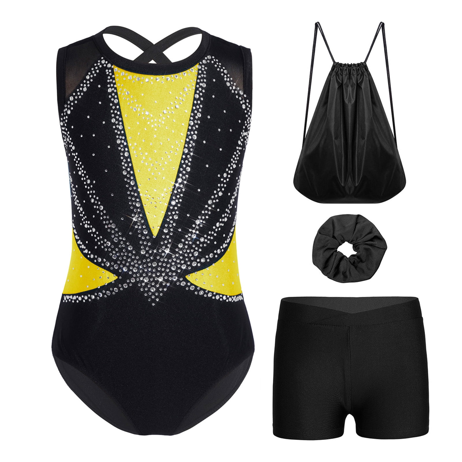 YiZYiF Girls Gymnastics Dance Leotards Workout Clothing Set Shiny ...