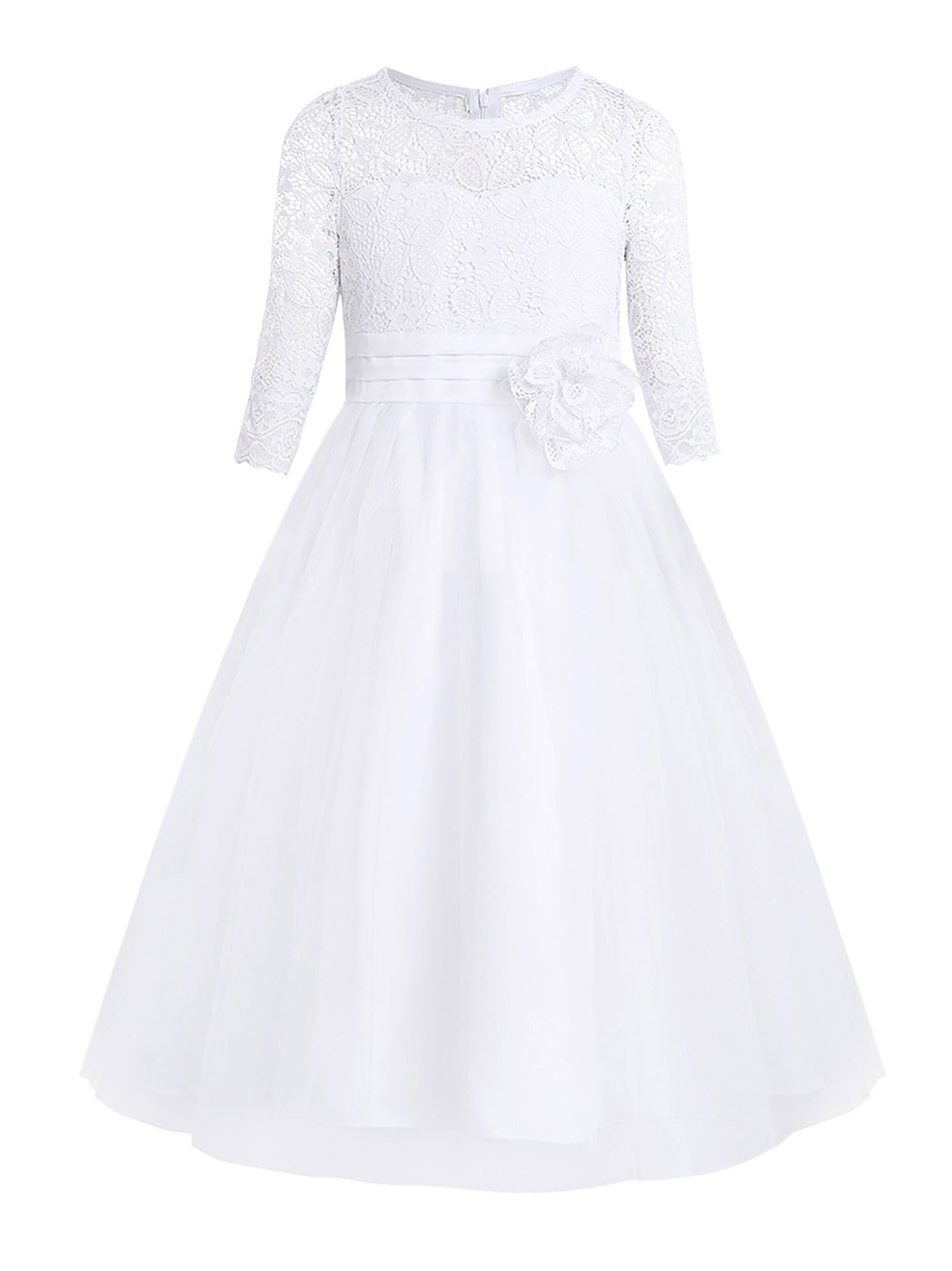 YiZYiF Girls Half Sleeves Wedding Birthday Party Dress Lace Mesh ...