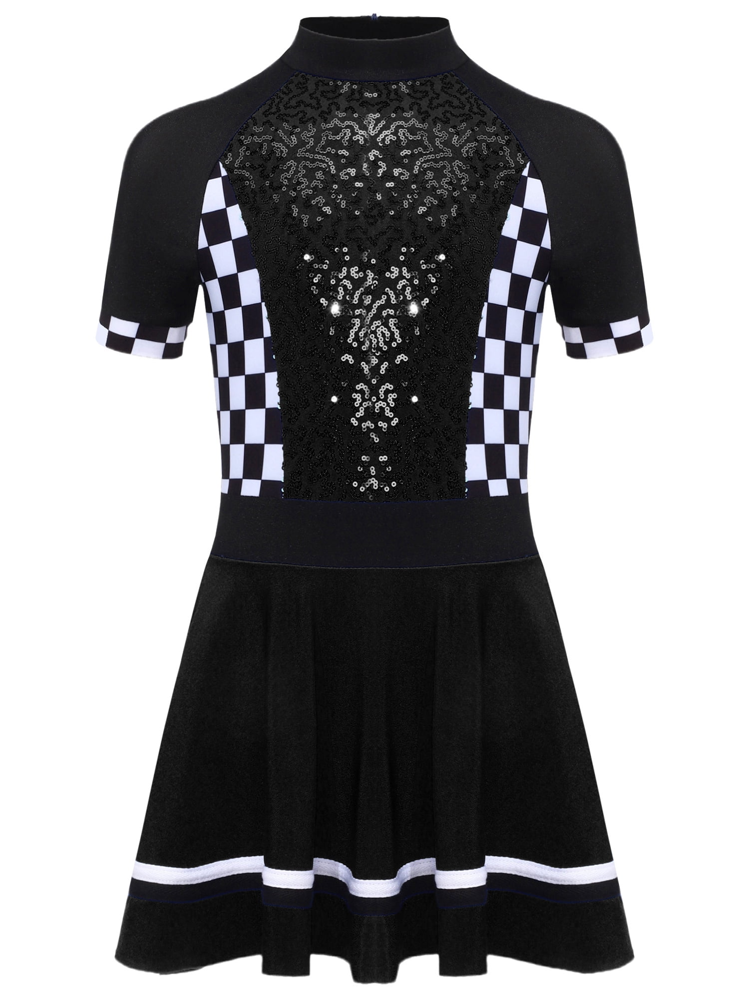 YiZYiF Girls Halloween Race Car Driver Costume Sequins Checkerboard ...