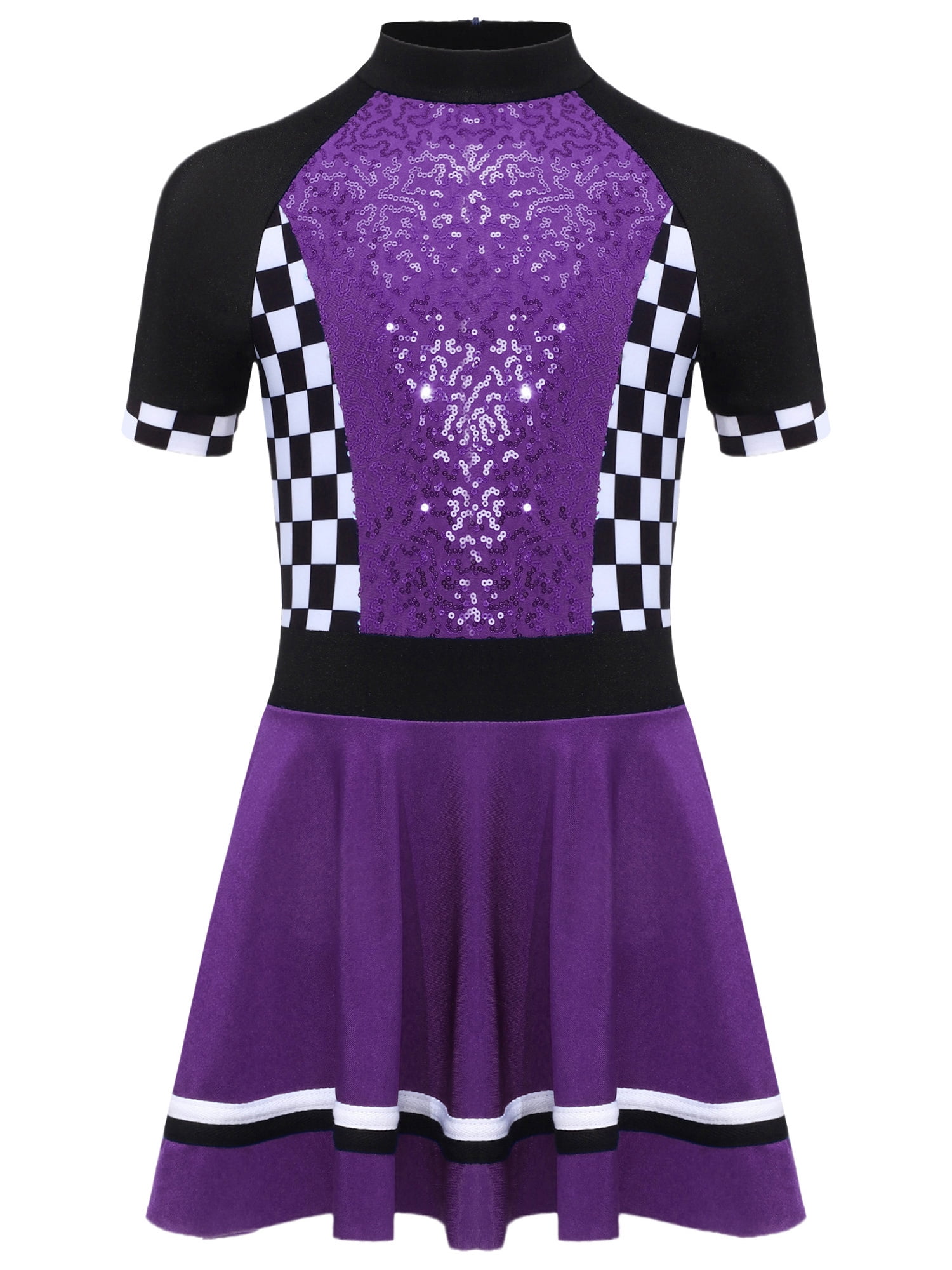 YiZYiF Girls Halloween Race Car Driver Costume Sequins Checkerboard ...