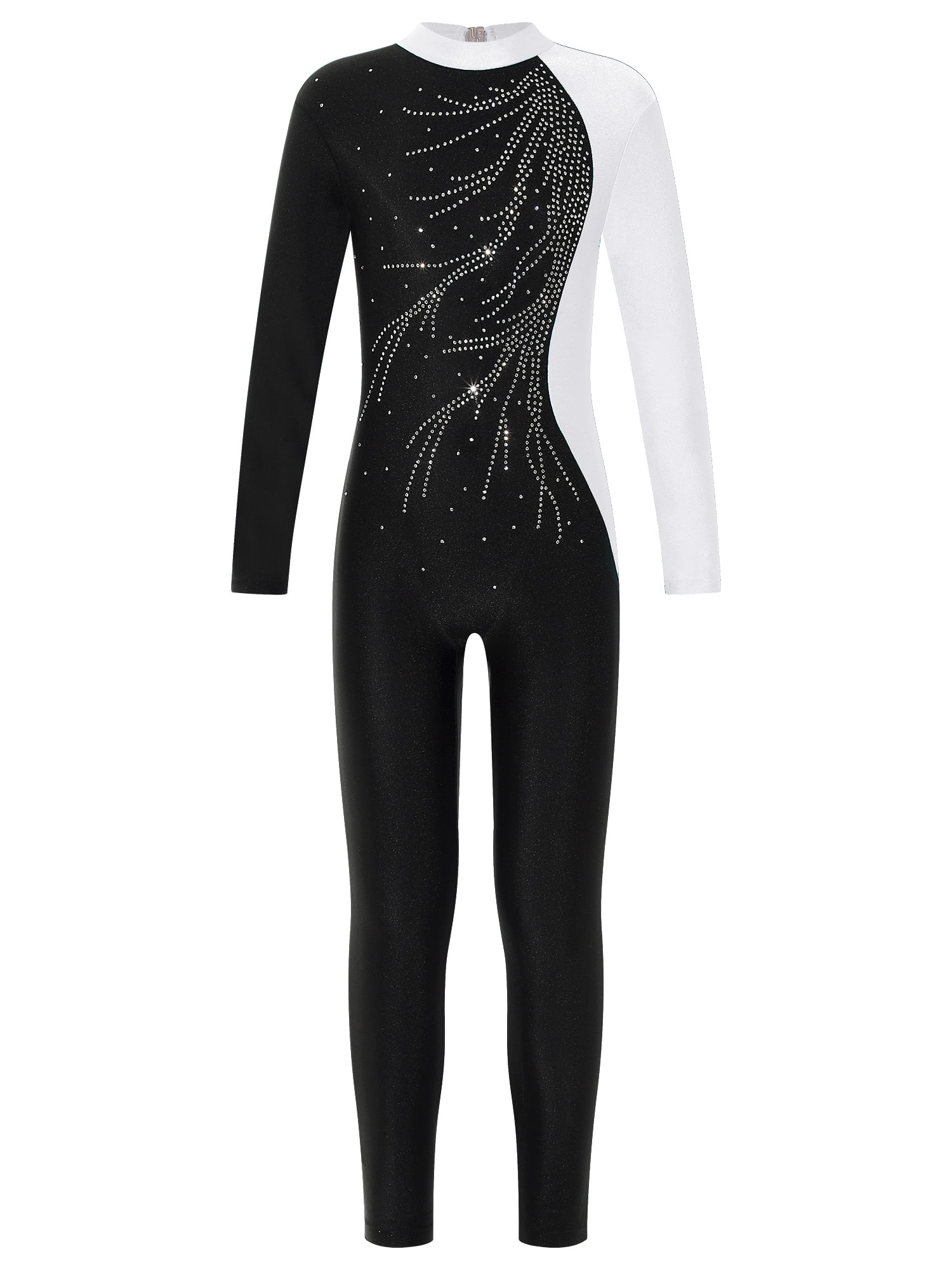 YiZYiF Girls Juniors Shiny Rhinestone Dance Jumpsuit Full Body Mesh ...