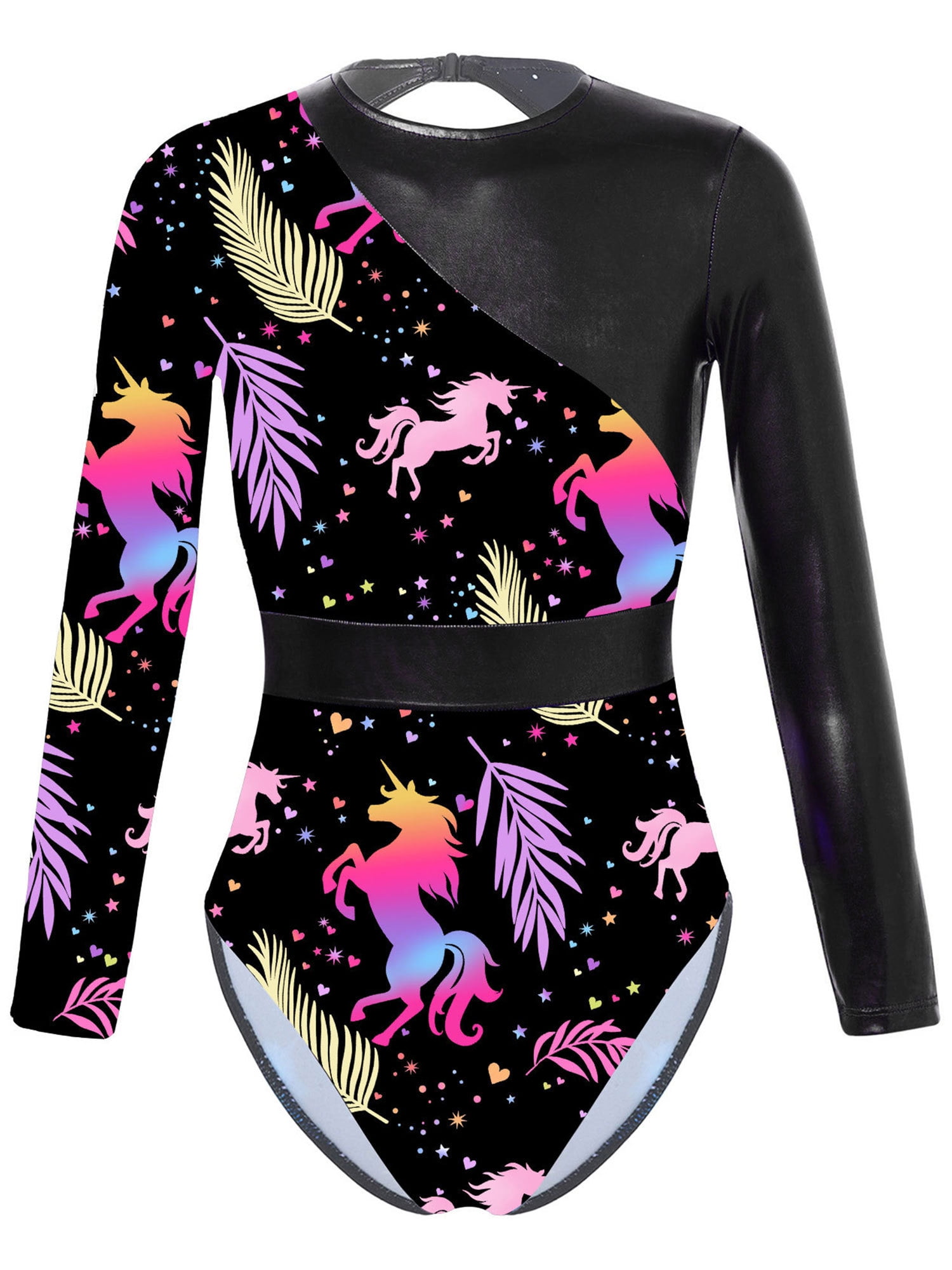 YiZYiF Girls Leopard Patchwork Ballet Dance Leotard Long Sleeve ...