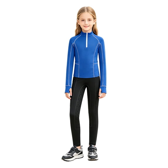 YiZYiF Girls Long Sleeve Equestrian Shirt with Breeches 2-Piece Horse ...