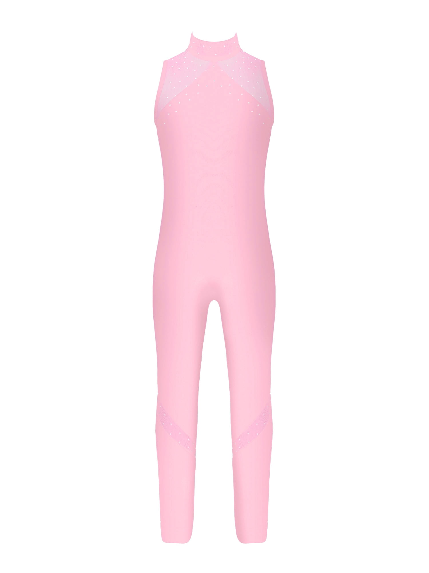 YiZYiF Girls Mesh Patchwork Gymnastic Jumpsuit Faux Diamonds Decor ...