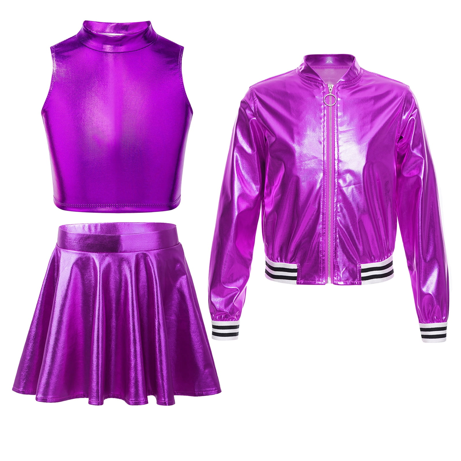 YiZYiF Girls Metallic Crop Top with Mini Skirt Jacket Ballet Jazz Hip ...