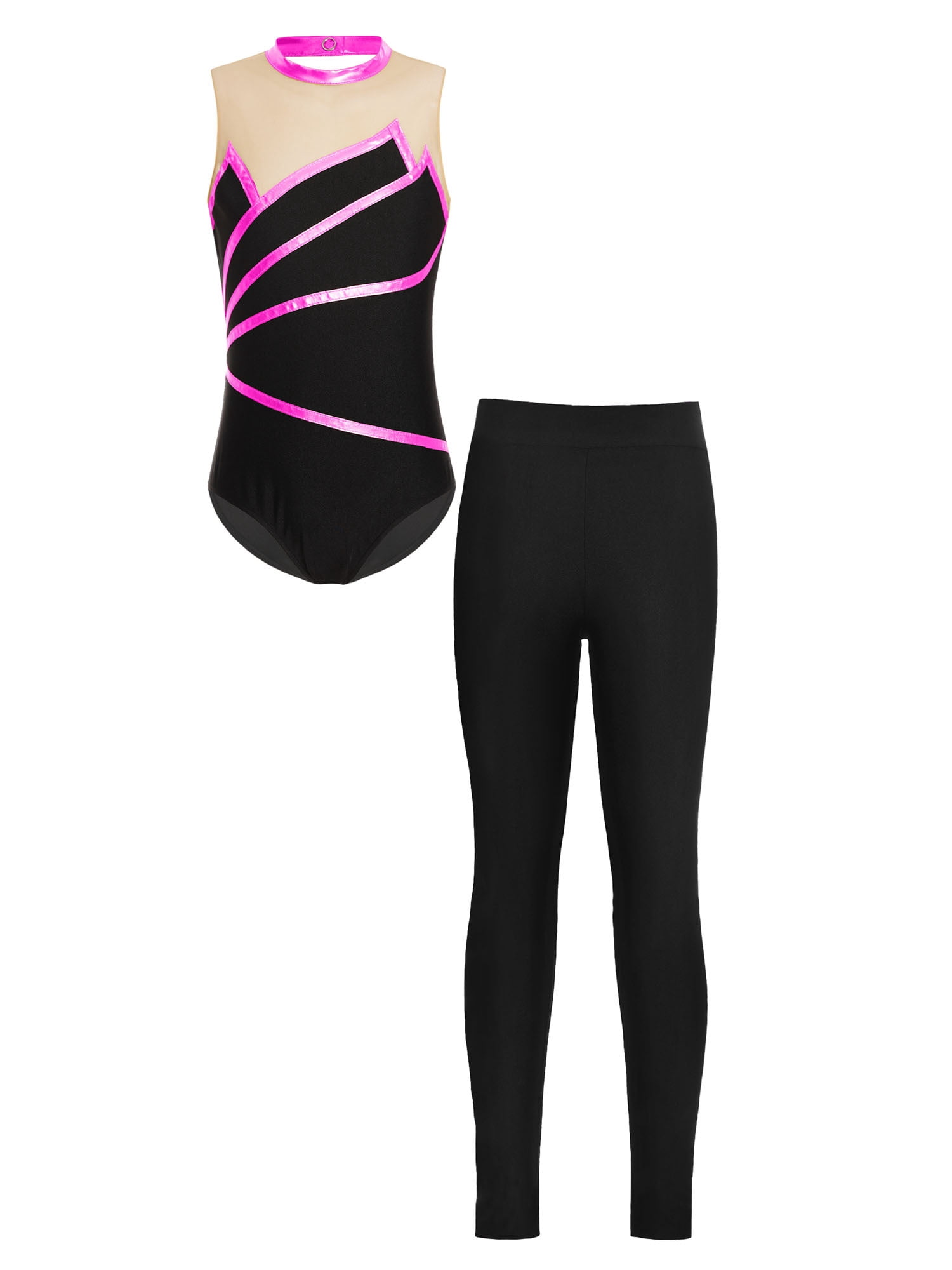 YiZYiF Girls Metallic Stripes Dance Unitard with Leggings Big Girls ...