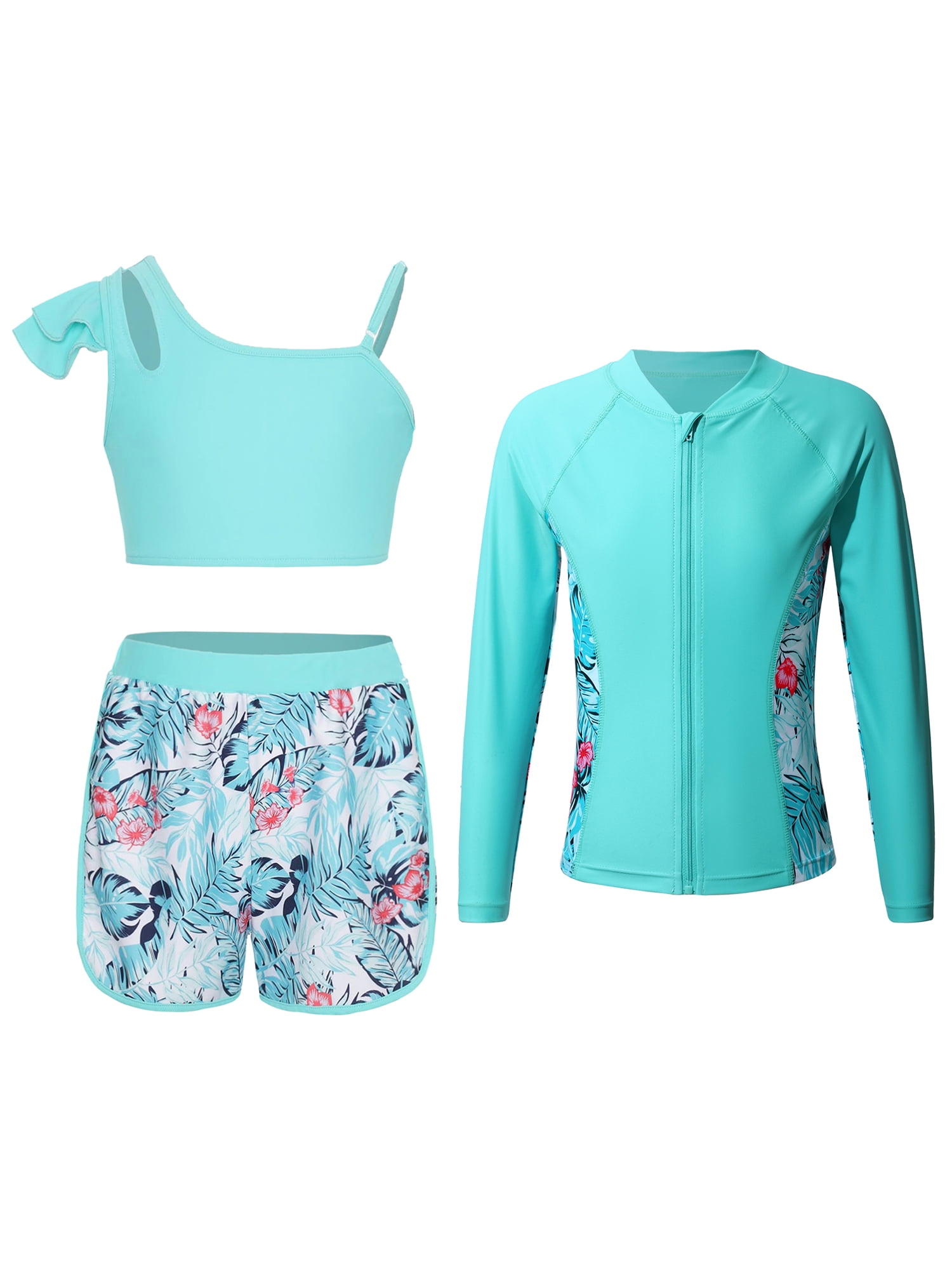 YiZYiF Girls Rash Guard Swimsuit Sports Swimwear 3 Piece Tankini Set ...
