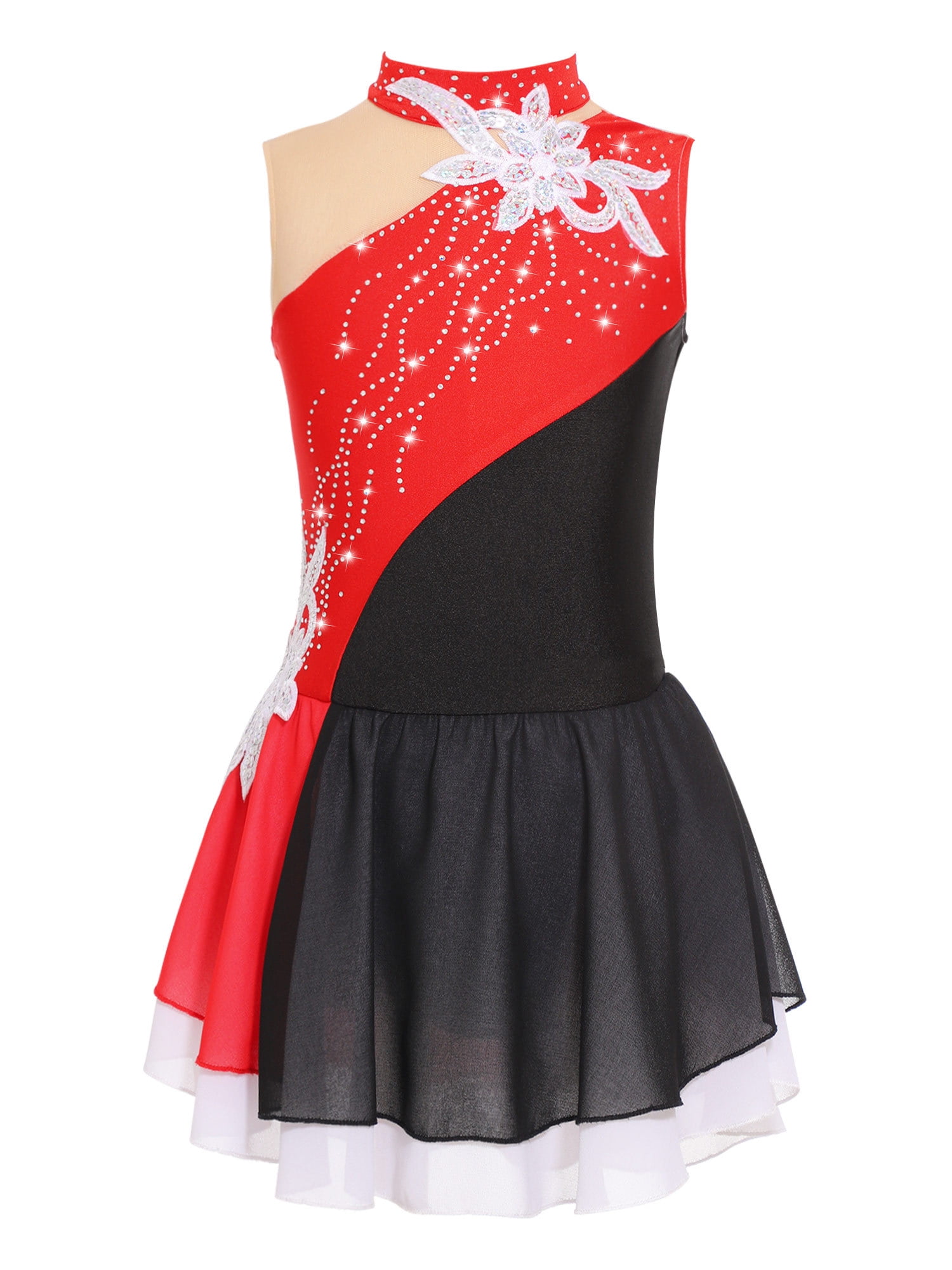 YiZYiF Girls Rhinestone Figure Skating Dance Dress Sleeveless Sequins ...