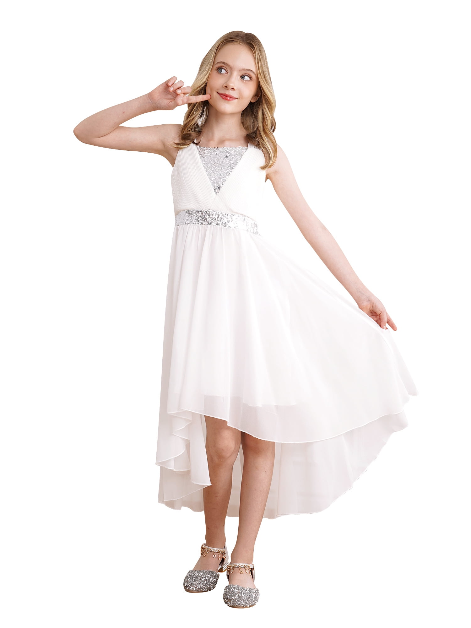 YiZYiF Girls Sequins Pleated High-low Hem Birthday Evening Dress,Sizes ...