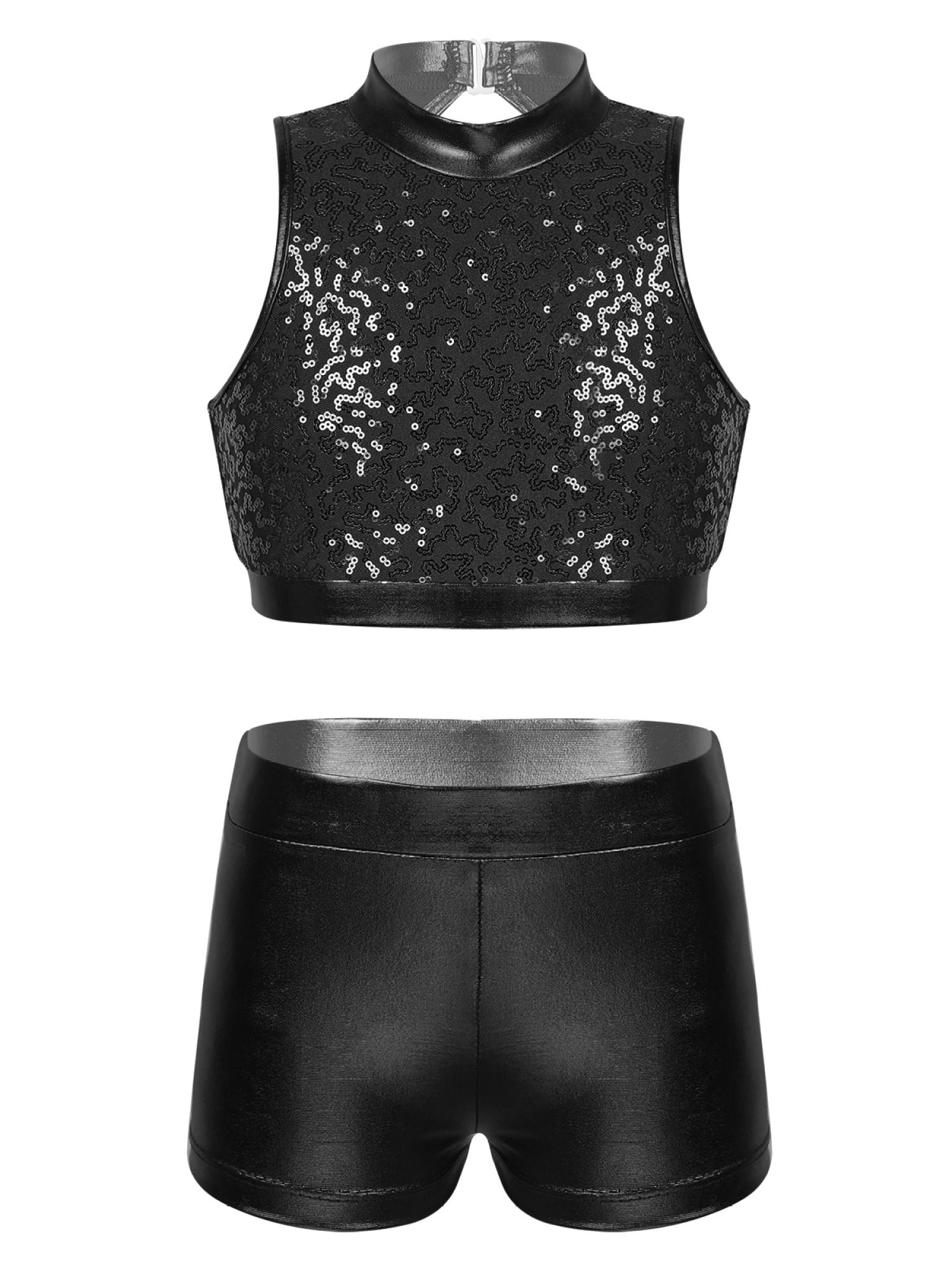 YiZYiF Girls Sequins Two Piece Ballet Dance Outfit Tank Crop Top with ...