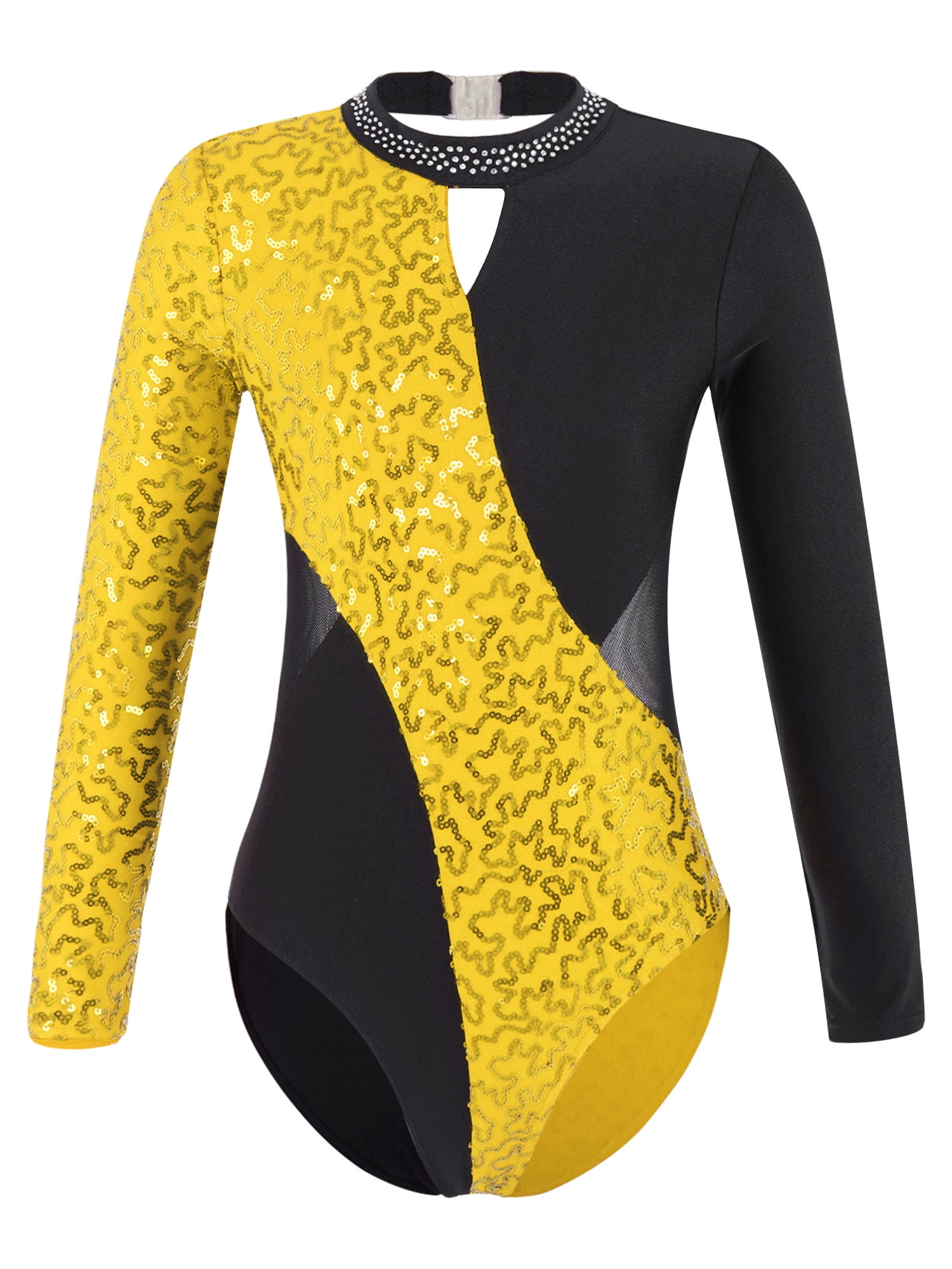 YiZYiF Girls Shiny Long Sleeve Gymnastics Ballet Dance Leotard Ice Skating Bodysuit Dancewear ...