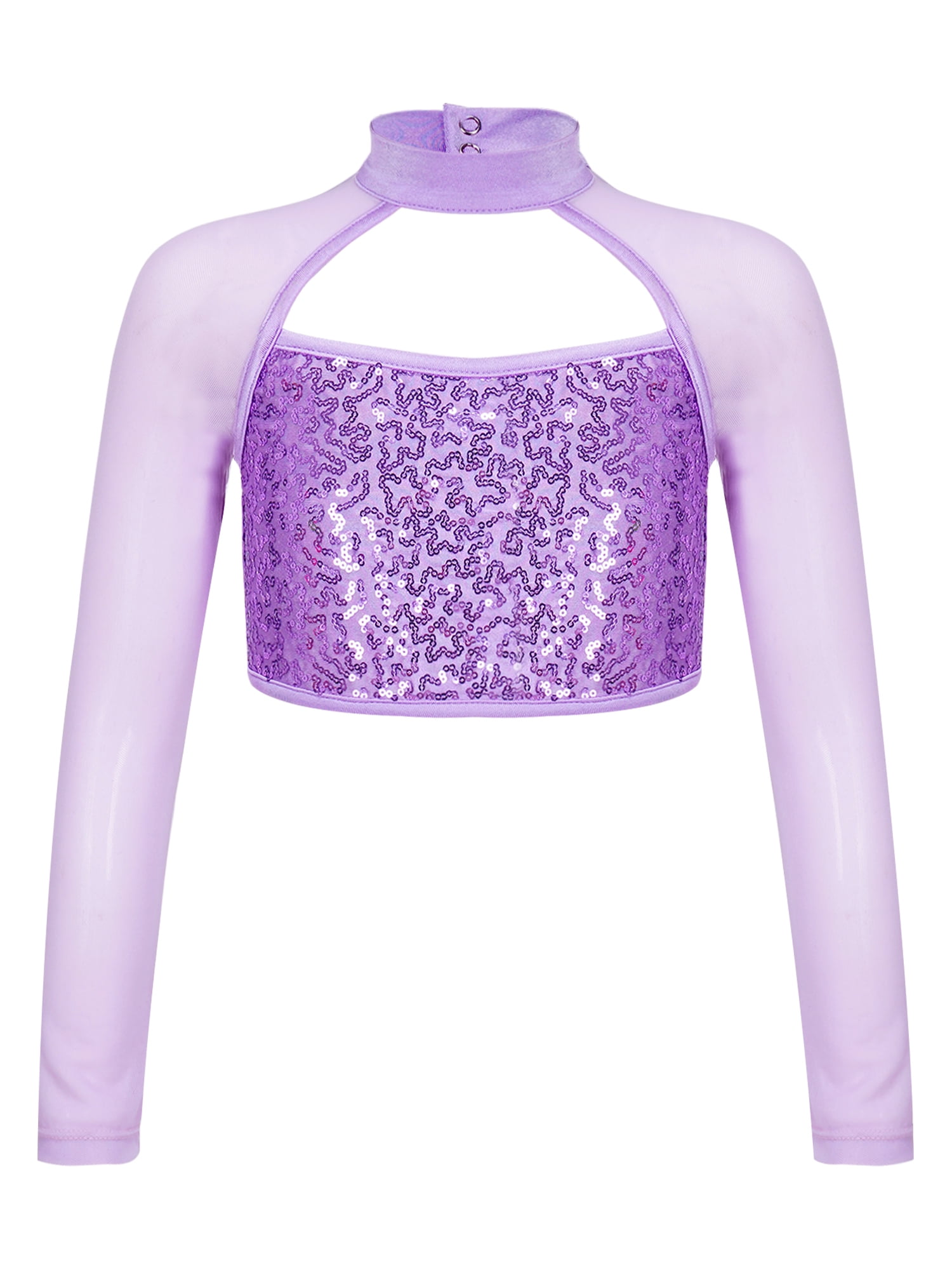 YiZYiF Girls Shiny Sequin Crop Top Long Sleeve Jazz Hip Hop Ballet ...