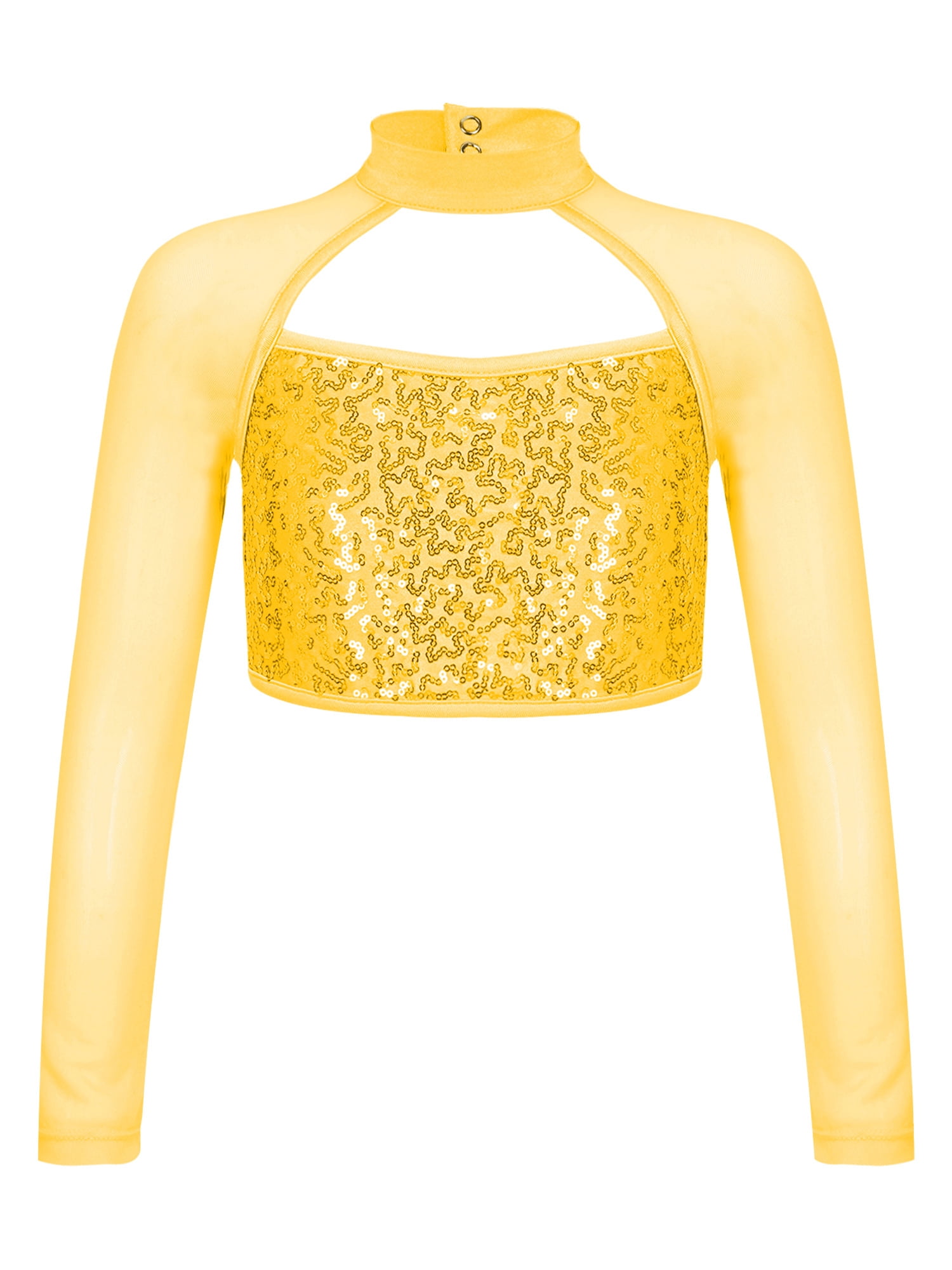 YiZYiF Girls Shiny Sequin Crop Top Long Sleeve Jazz Hip Hop Ballet ...