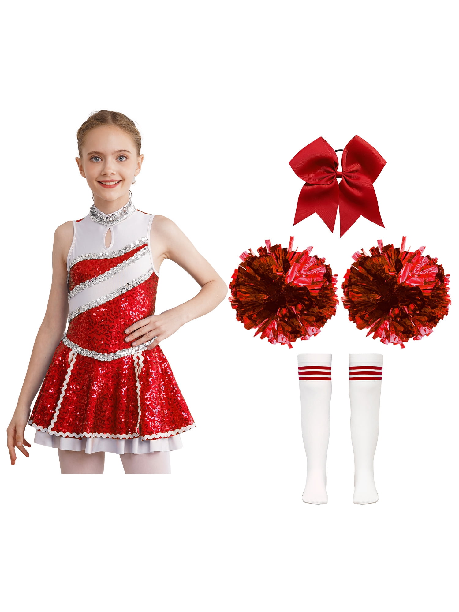 YiZYiF Girls Shiny Sequins Cheer Leader Uniform Outfit Juniors ...