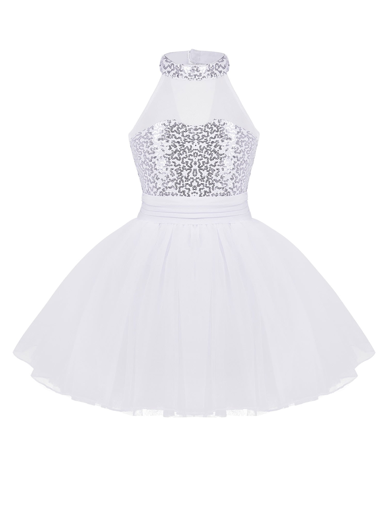 YiZYiF Girls Shiny Sequins Mesh Splice Leotard Dance Dress Gymnastic ...