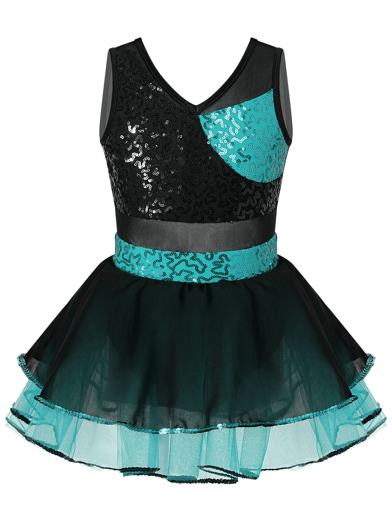 YiZYiF Girls Sparkly Sequin Ballet Jazz Dance Dress Youth Sleeveless ...