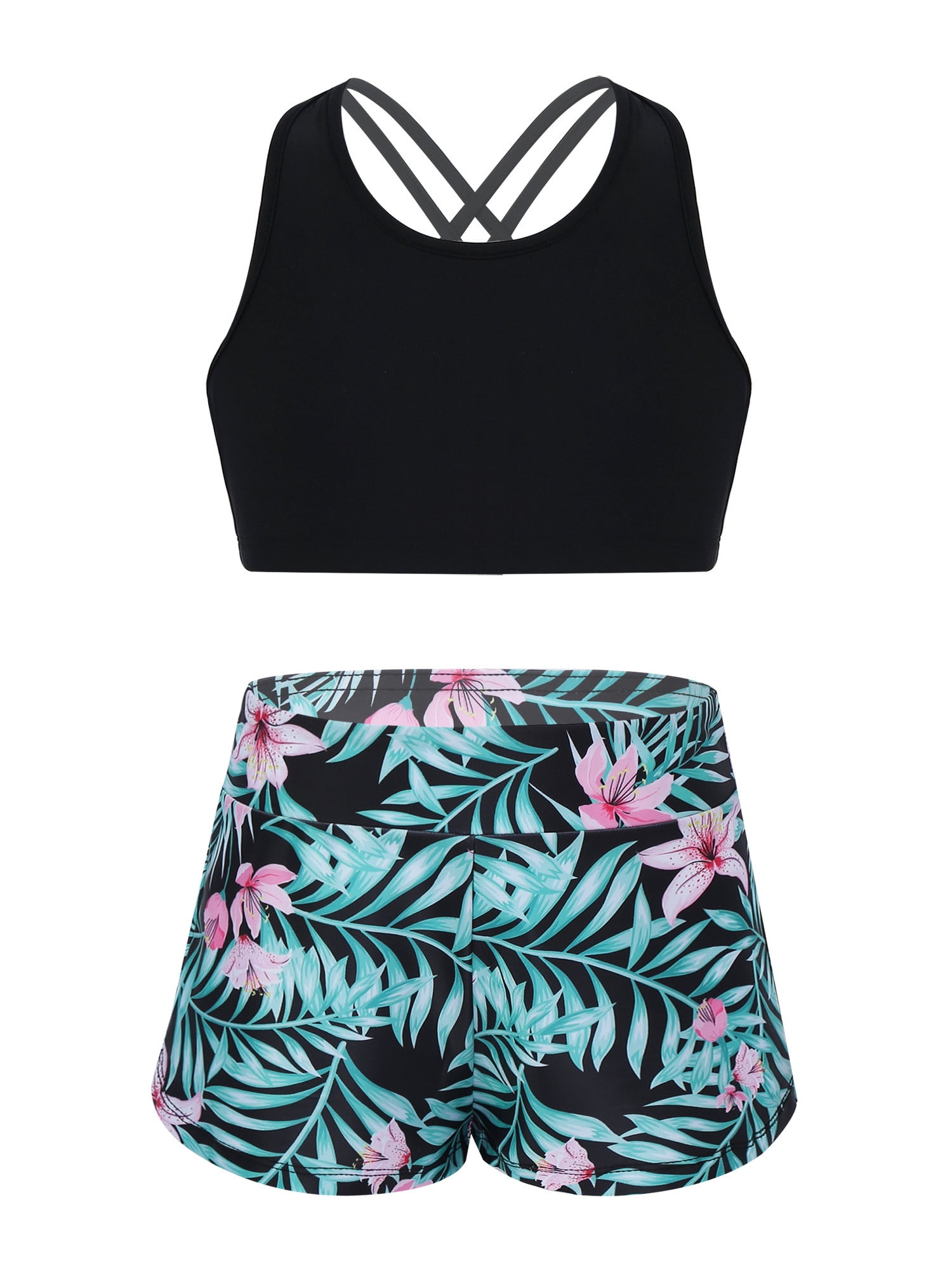 YiZYiF Girls Two Piece Activewear Floral Print Tank Top with Athletic ...