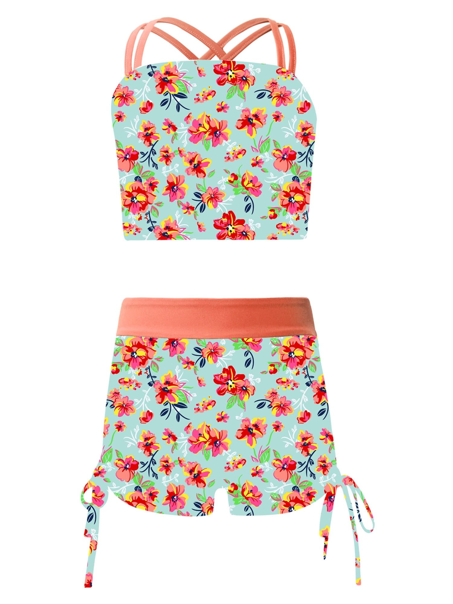 YiZYiF Girls Two Piece Print Swimsuit Double Spaghetti Straps Crop Top ...