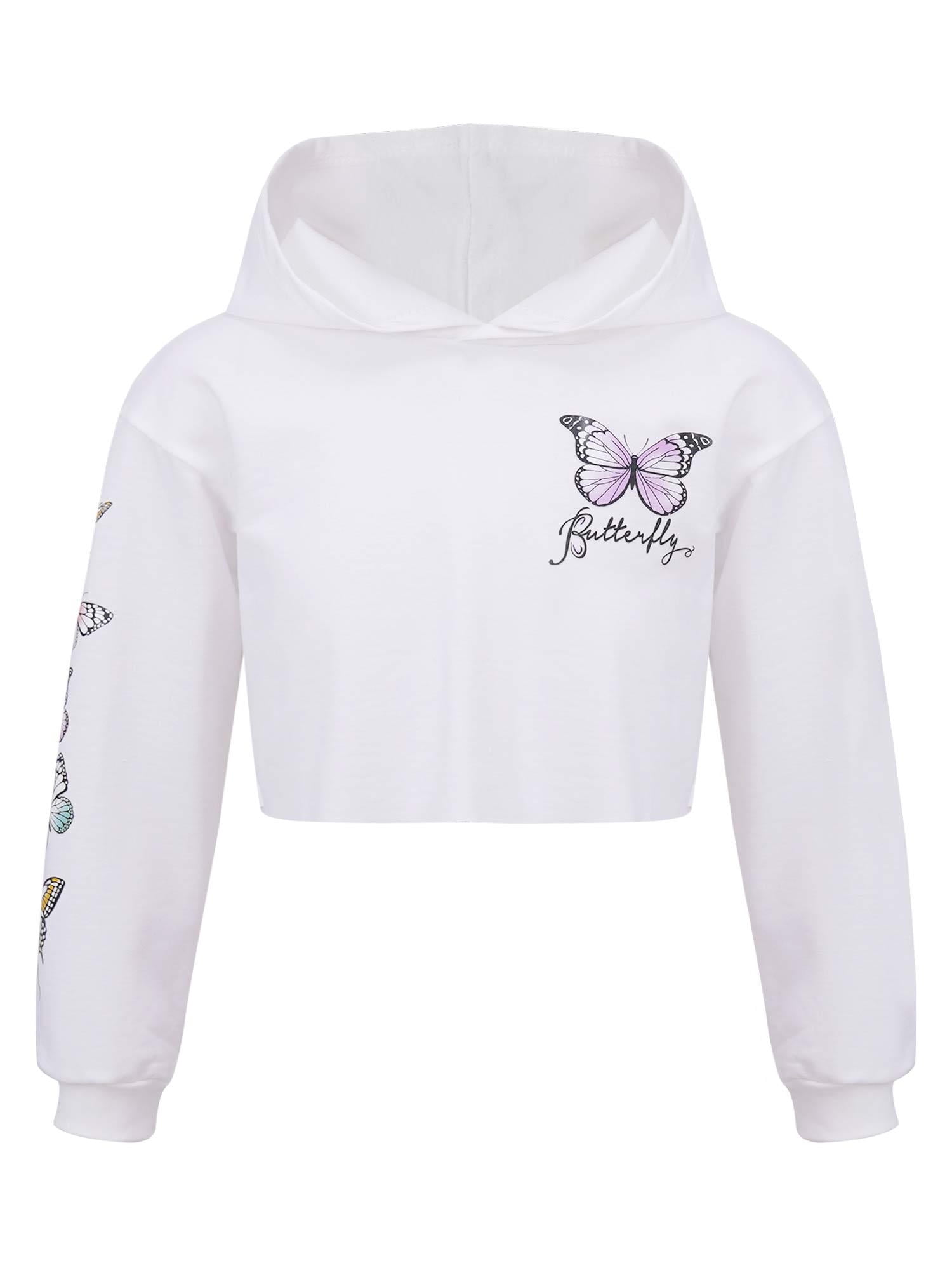 YiZYiF Trendy Cute Hoodie for Kids Girls, Butterfly Print, Cropped ...
